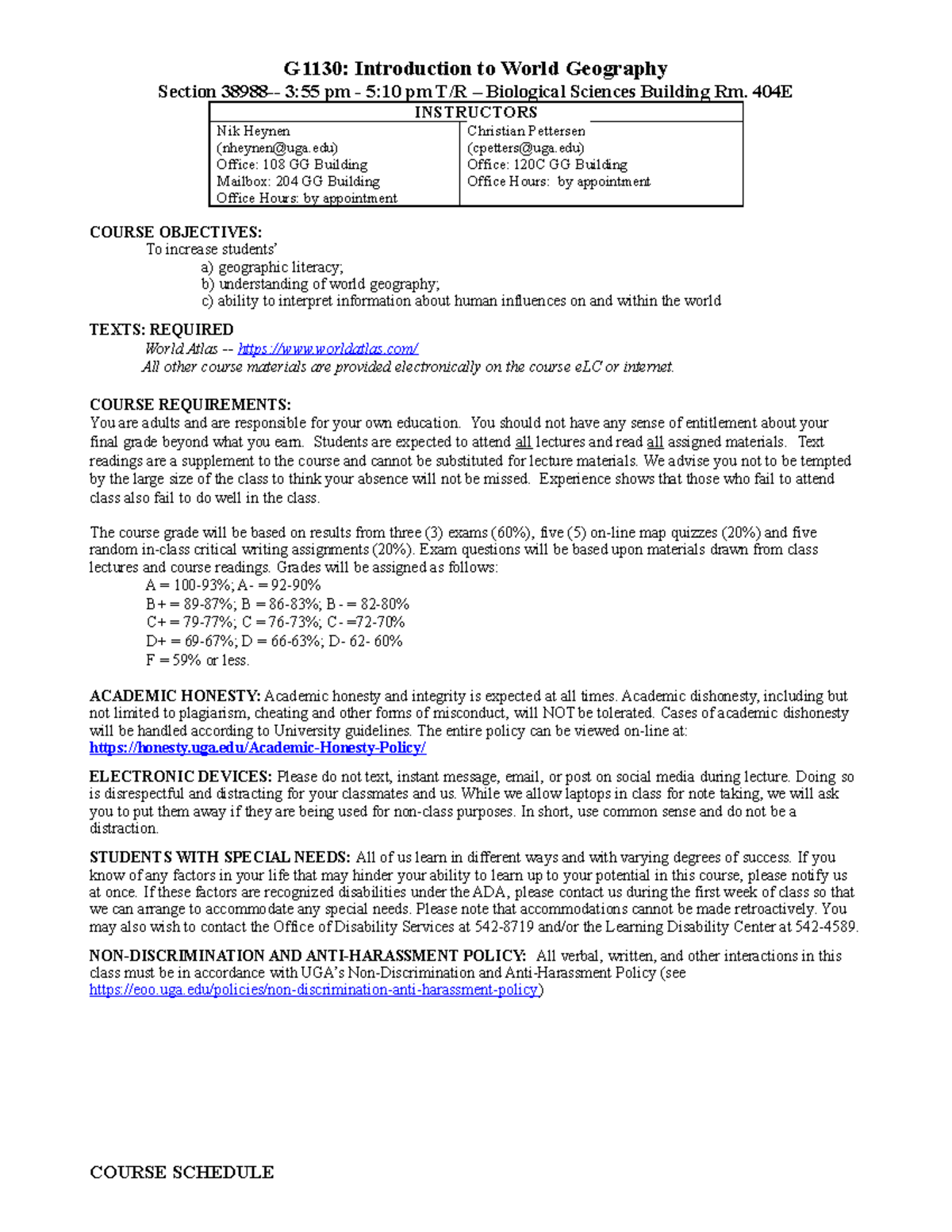 World Geography 1130 syllabus Fall 2022 - G1130: Introduction to World ...