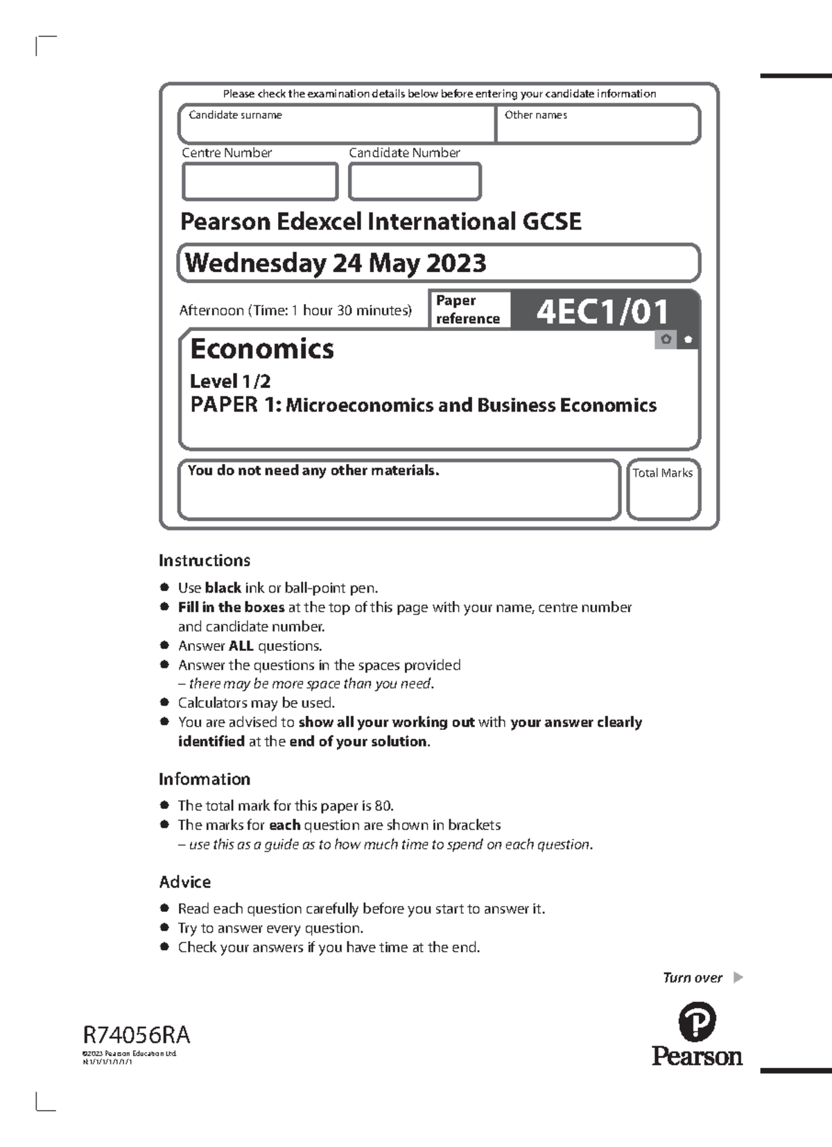 Economic Practice Questions GCSE - Turn over R74056RA ©2023 Pearson ...