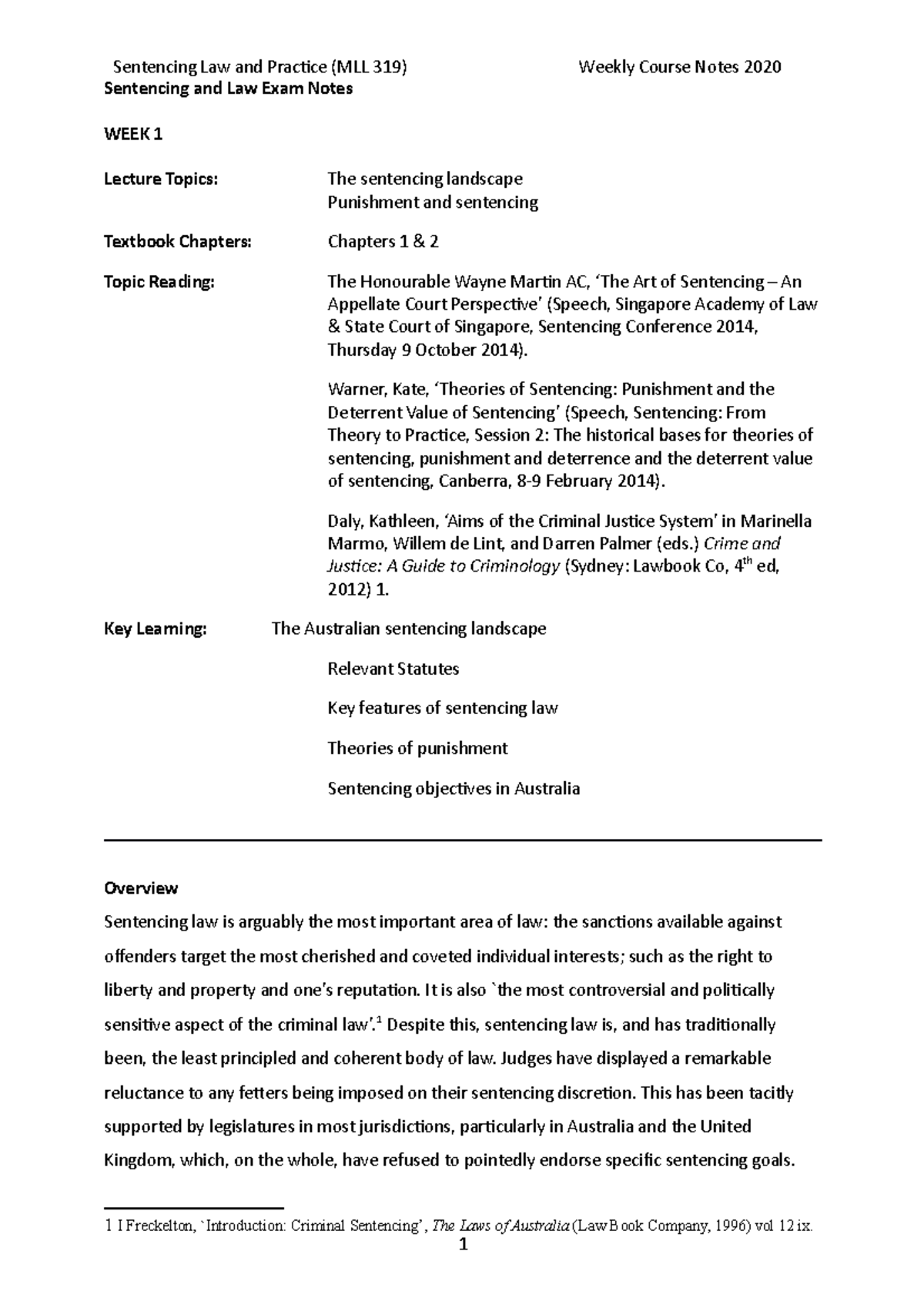 Sentencing and Law Exam Notes - Sentencing Law and Practice (MLL 319 ...