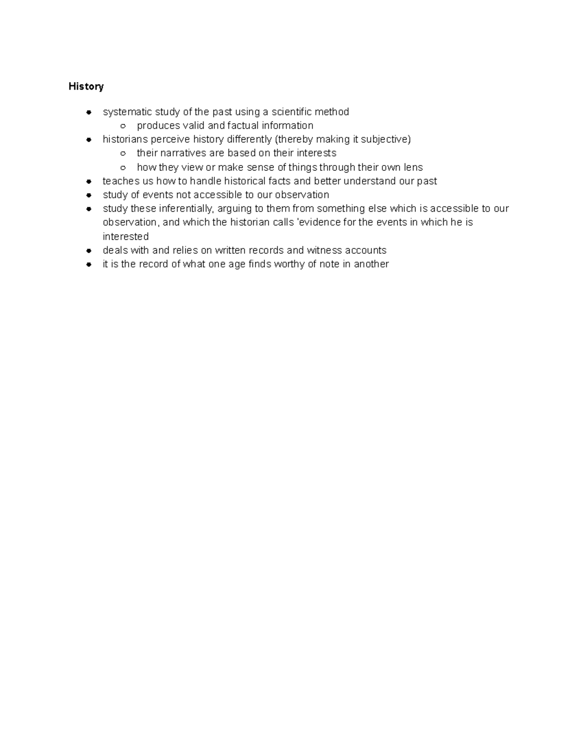 History - notes - History systematic study of the past using a ...
