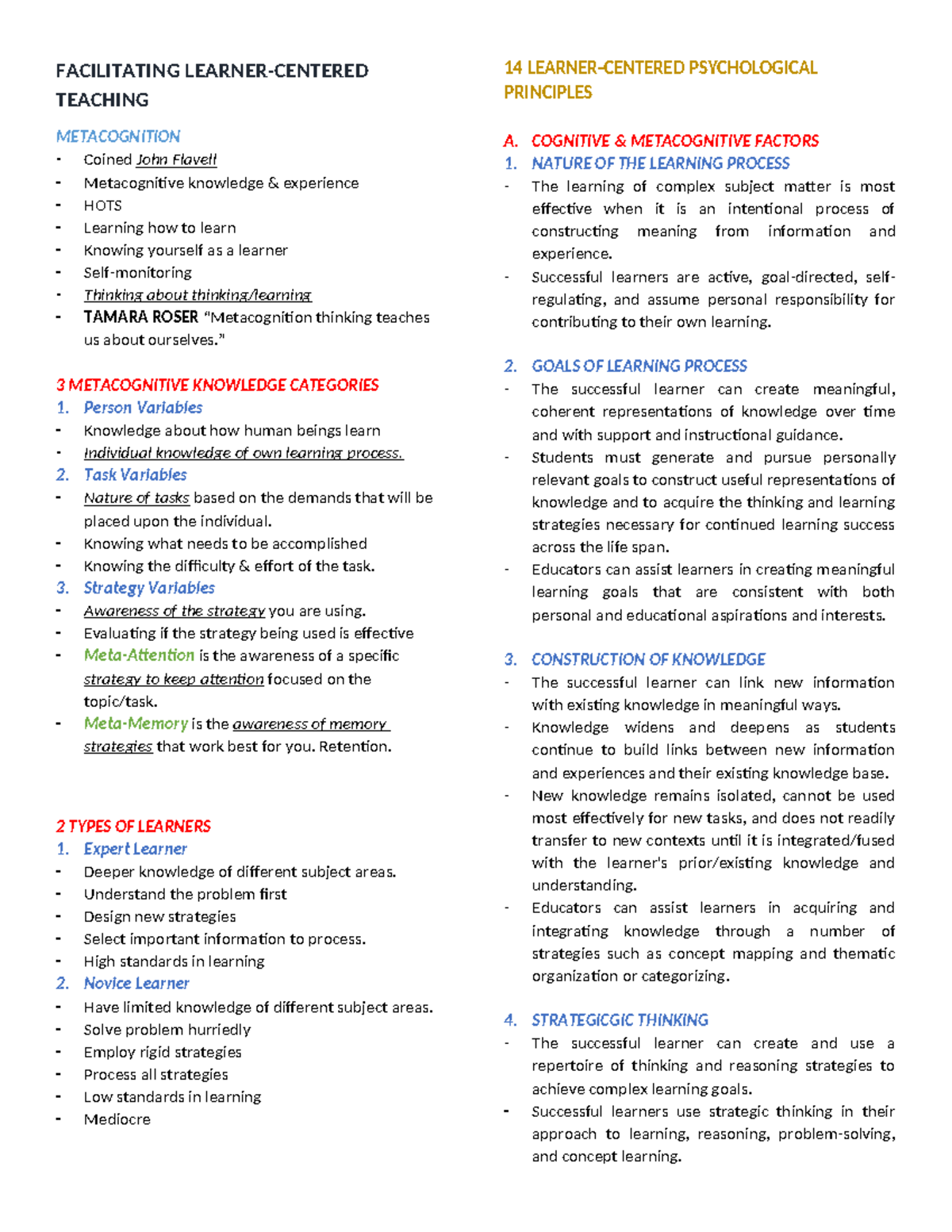 Facilitating Learner Centered Teaching Notes - FACILITATING LEARNER ...