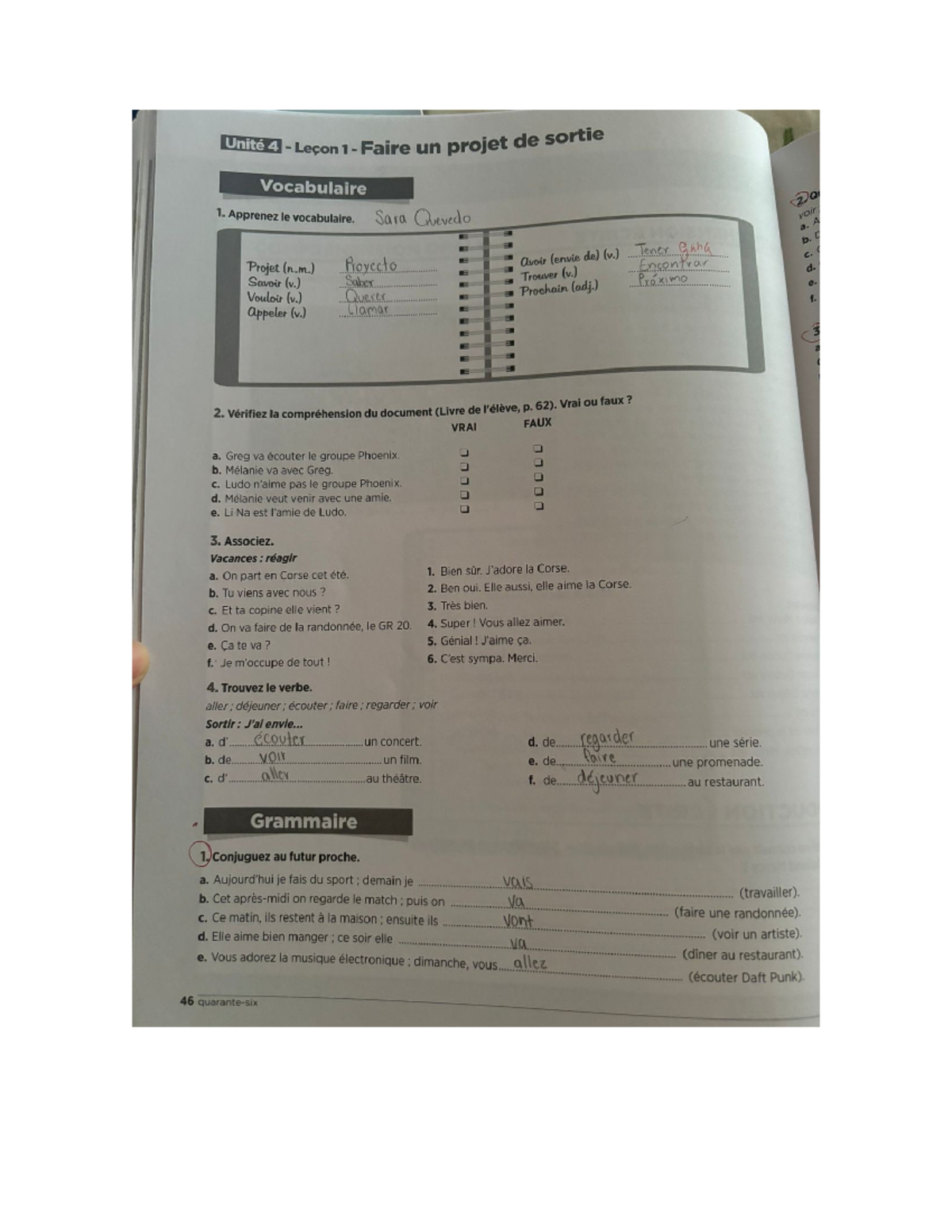 Devoir 1.2 Sara - Verbo to be - Unite 4 Lecon 1 Faire un projet de ...