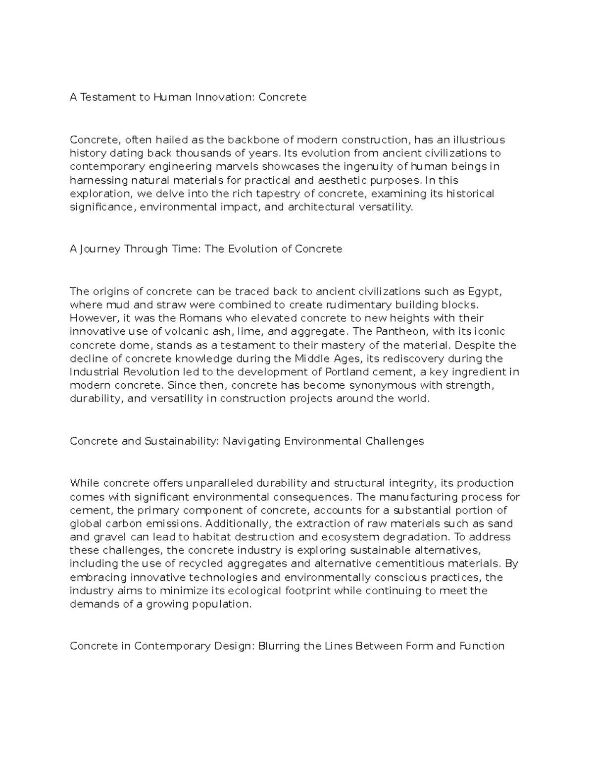 Concrete Essay 1 - A Testament to Human Innovation: Concrete Concrete ...