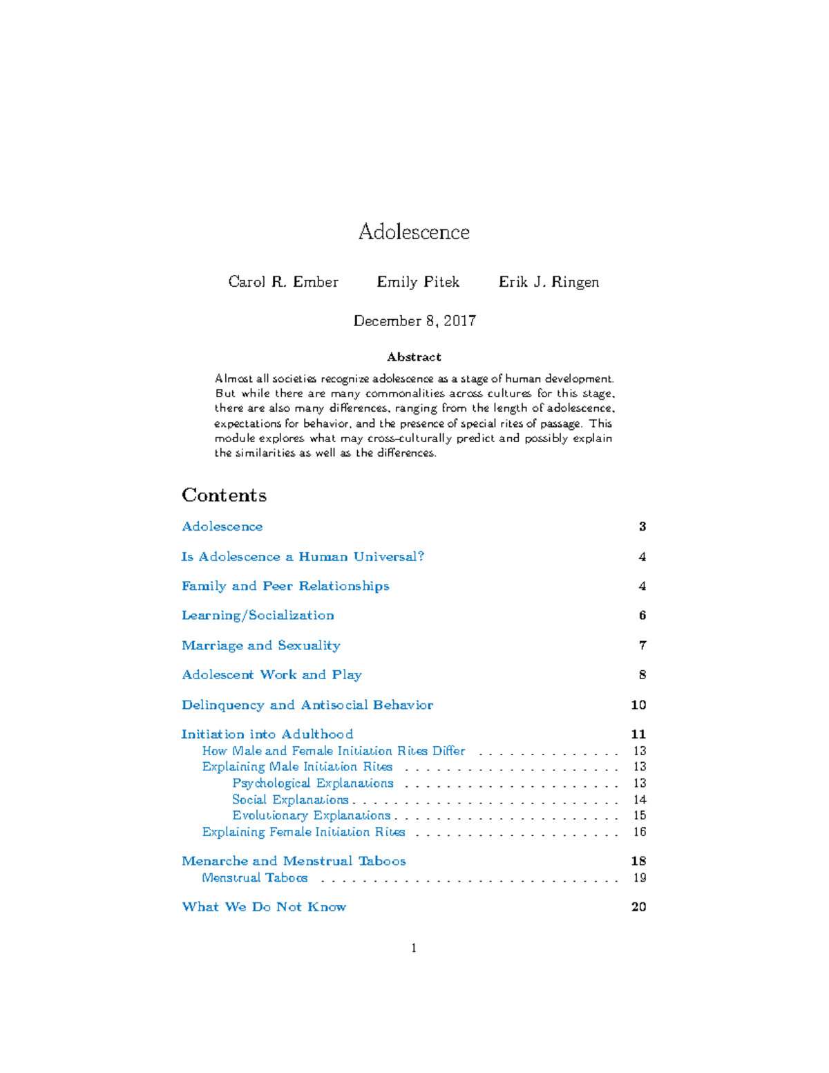 Adolescence - Carol R. Ember Emily Pitek Erik J. Ringen December 8 ...