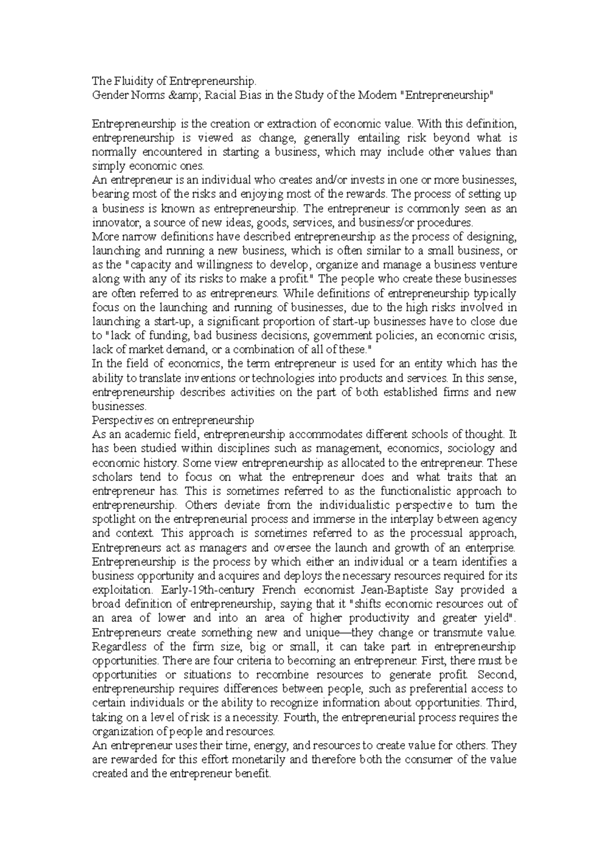 The Fluidity of Entrepreneurship - Gender Norms & Racial Bias in the ...