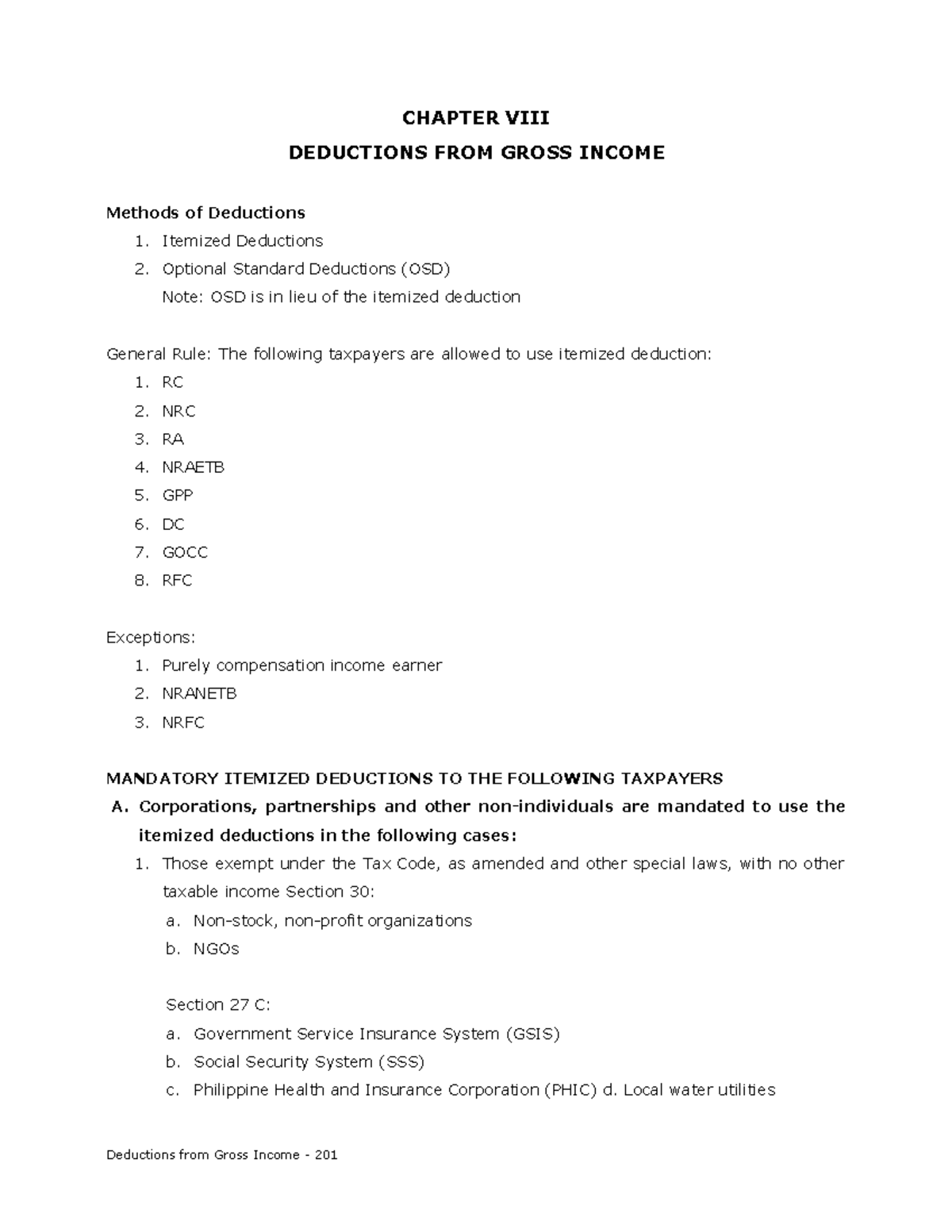 Deductions from Gross Income - CHAPTER VIII DEDUCTIONS FROM GROSS ...