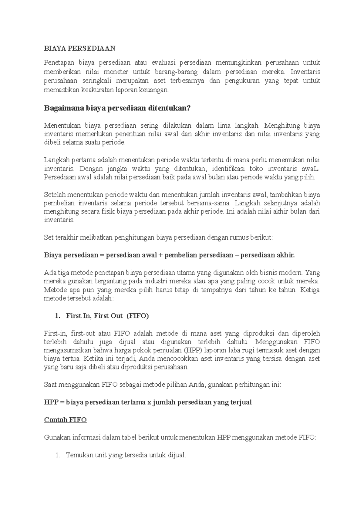 Biaya persediaan dan model persediaan - BIAYA PERSEDIAAN Penetapan ...