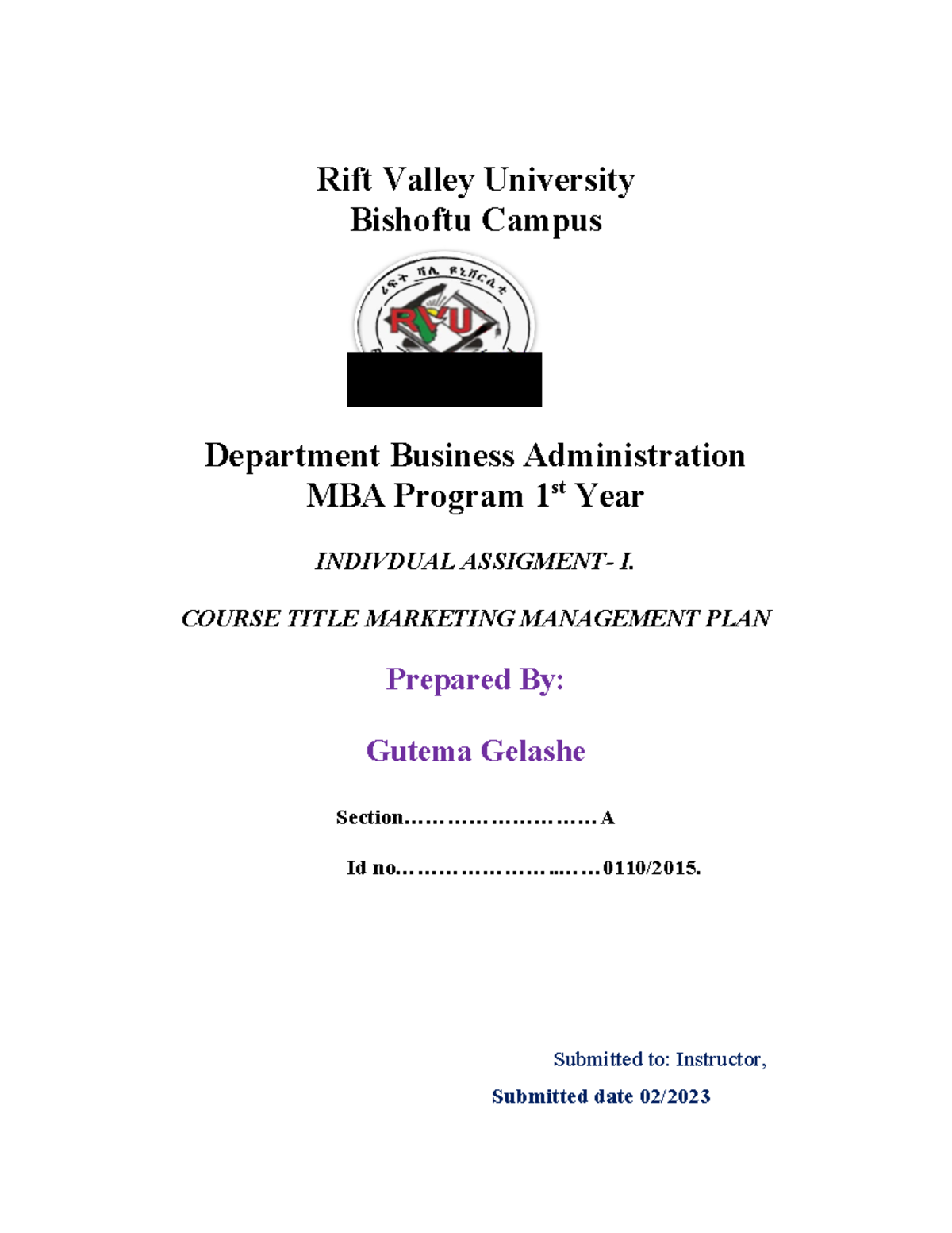 Rift Valley University - Rift Valley University Bishoftu Campus Department Business ...
