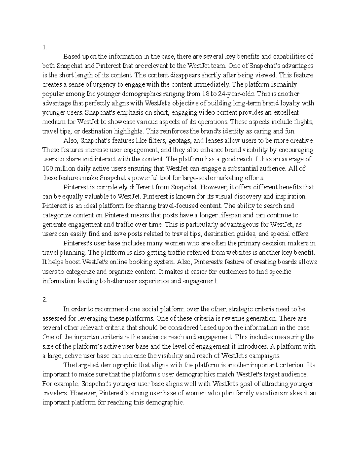 Major-Case Reflection Assignment #4 West Jet - 1. Based upon the ...