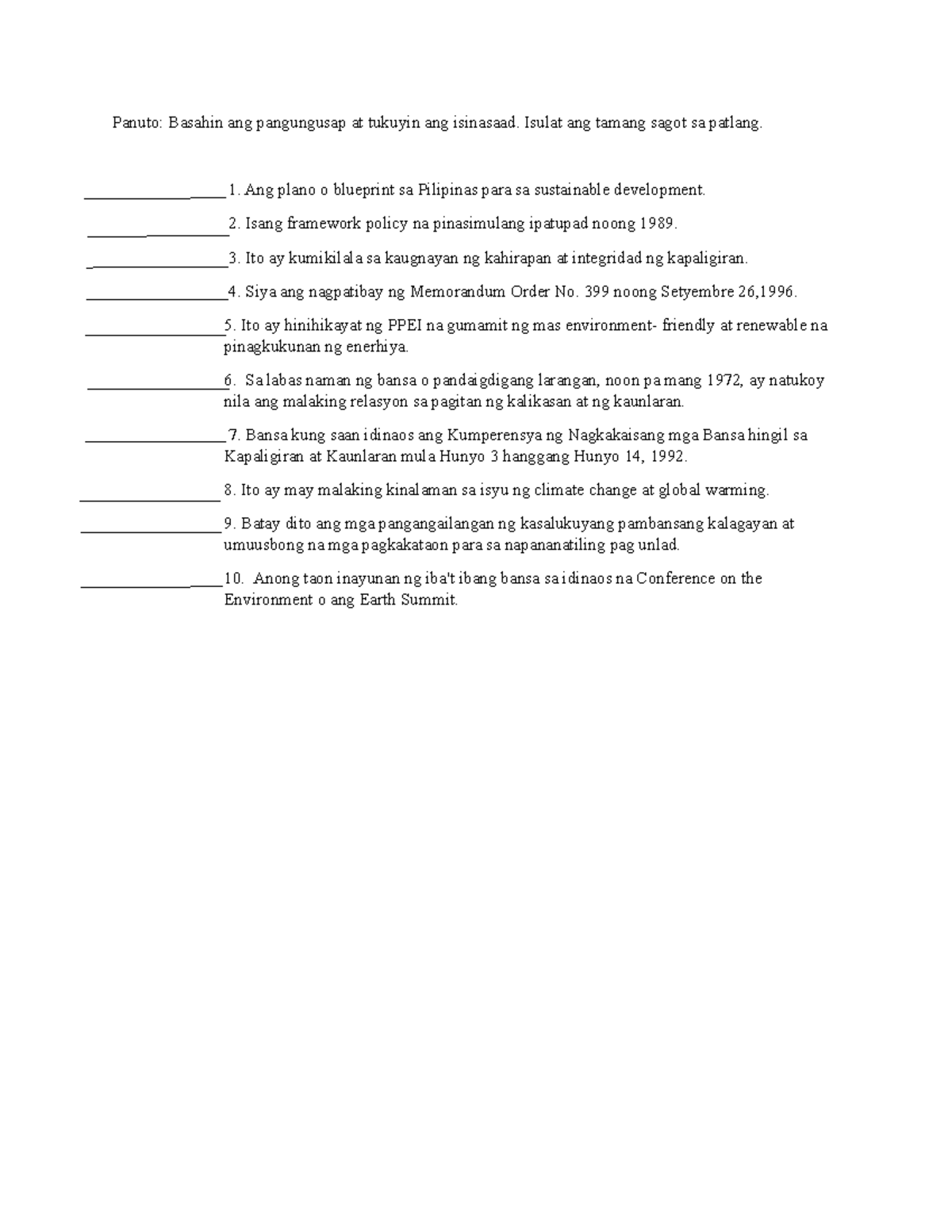 Identification - Panuto: Basahin ang pangungusap at tukuyin ang ...