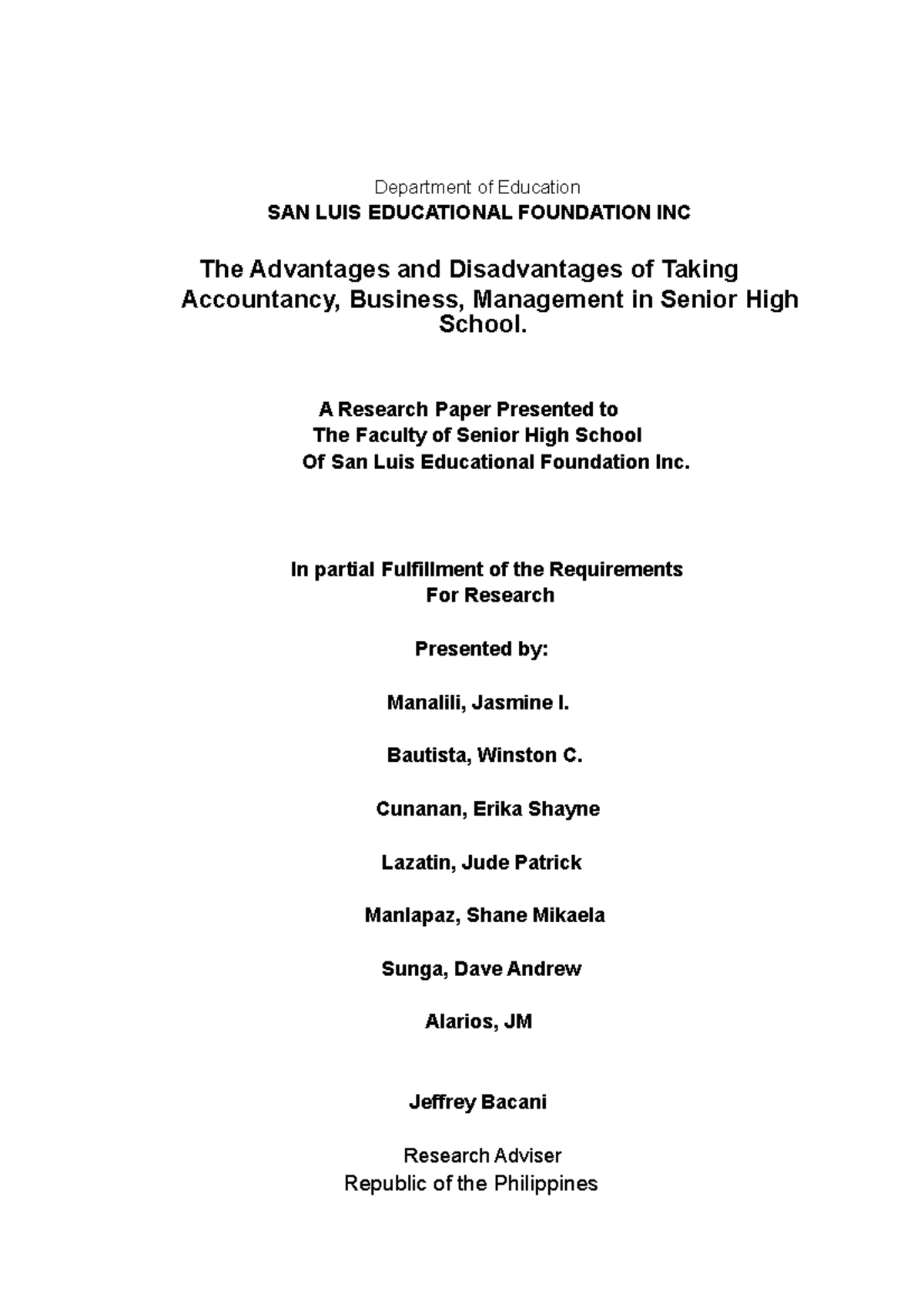 Department of Education 3 - Department of Education SAN LUIS EDUCATIONAL FOUNDATION INC The ...