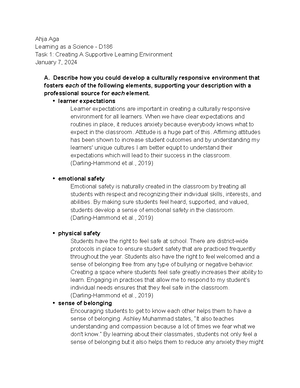 D186 Task 3 - Passed - Ahja Aga Learning as a Science - D Task 3 ...