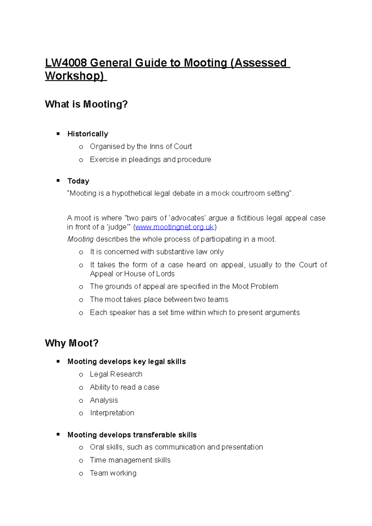 Guide to Mooting 19 - A moot is where “two pairs of ‘advocates’ argue a ...
