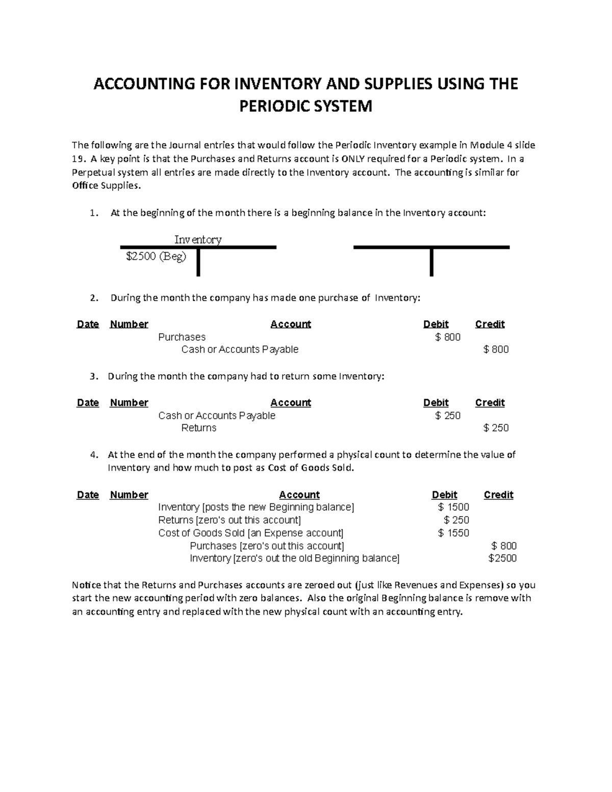 Accounting FOR Inventory AND Supplies Using THE Periodic System ...