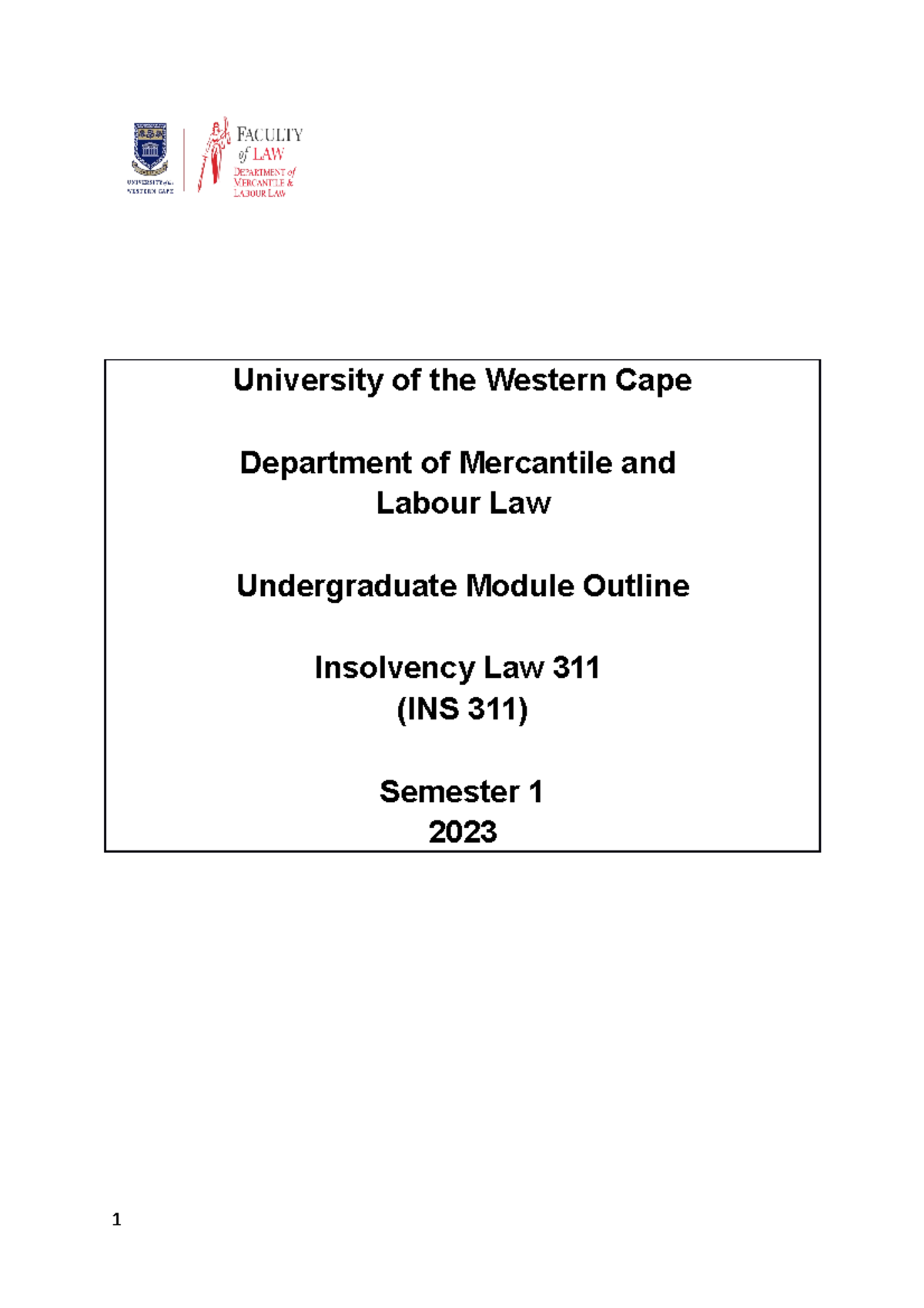 Insolvency+Law+311+Module+outline+2023 - University of the Western Cape Department of Mercantile ...