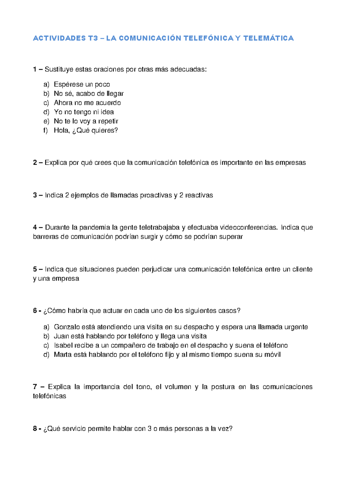 ACT T-3 Comunicación Telefónica - ACTIVIDADES T3 – LA COMUNICACIÓN ...