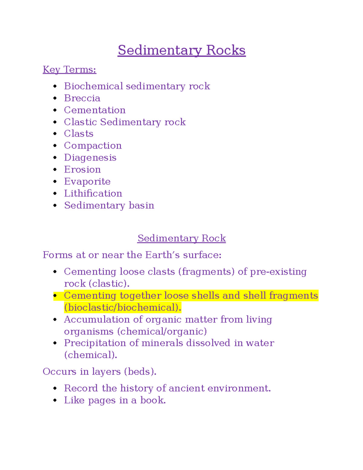 Sedimentary Rocks - Sedimentary Rocks Key Terms: Biochemical ...