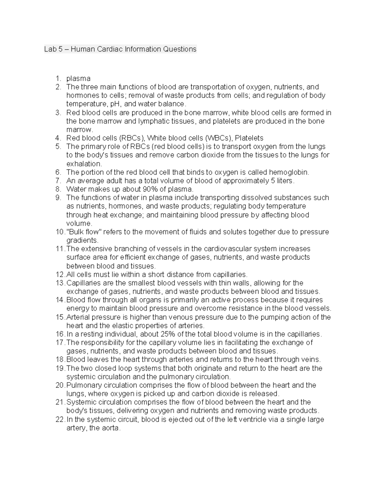 Lab 5 - lab sumit it - Lab 5 – Human Cardiac Information Questions 1 ...