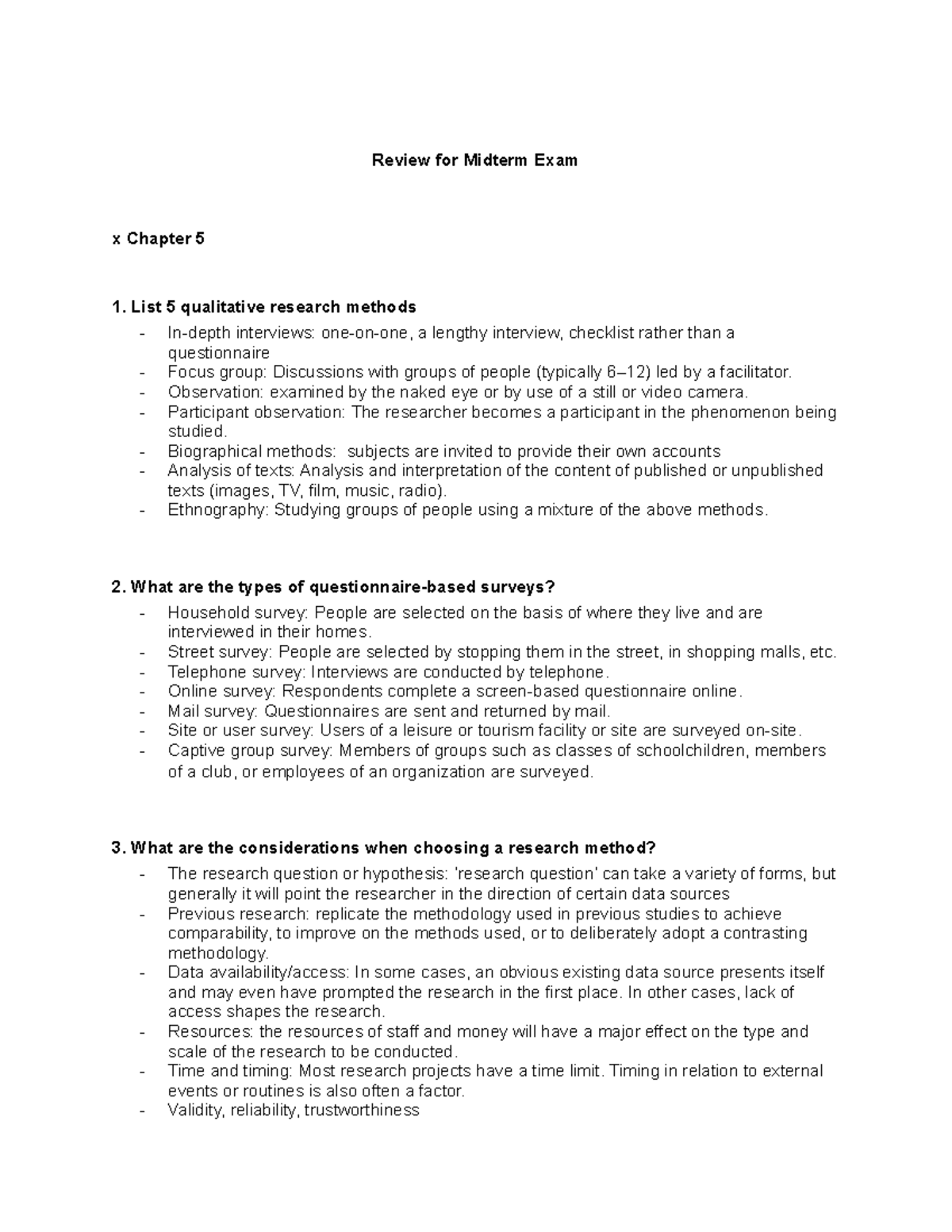Chap 5 - Exams notes - Review for Midterm Exam x Chapter 5 1. List 5 ...