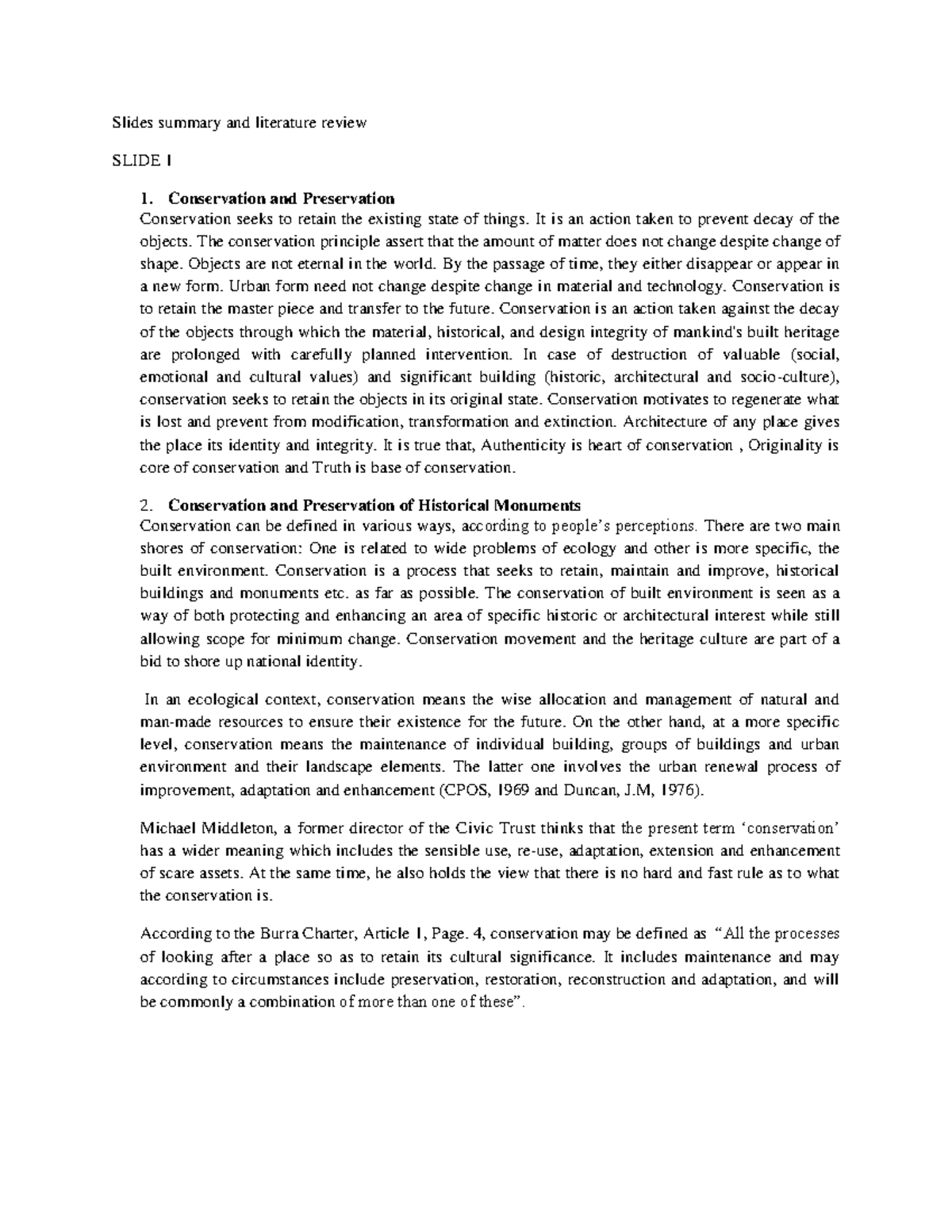 Urban Conservation - Slides summary and literature review SLIDE 1 ...