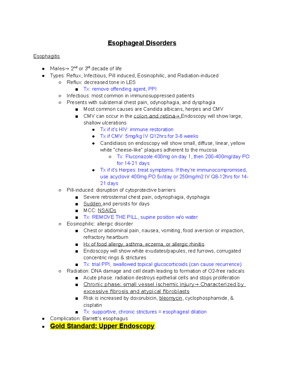 GI Pt 1 - Study guide for gastrointestinal diseases. - Esophageal ...