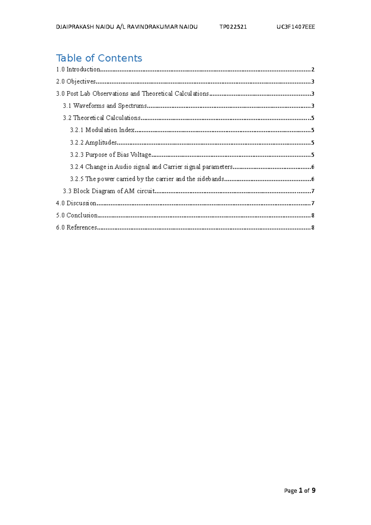 CEP AM Lab Report - Table of Contents 1 - Studocu