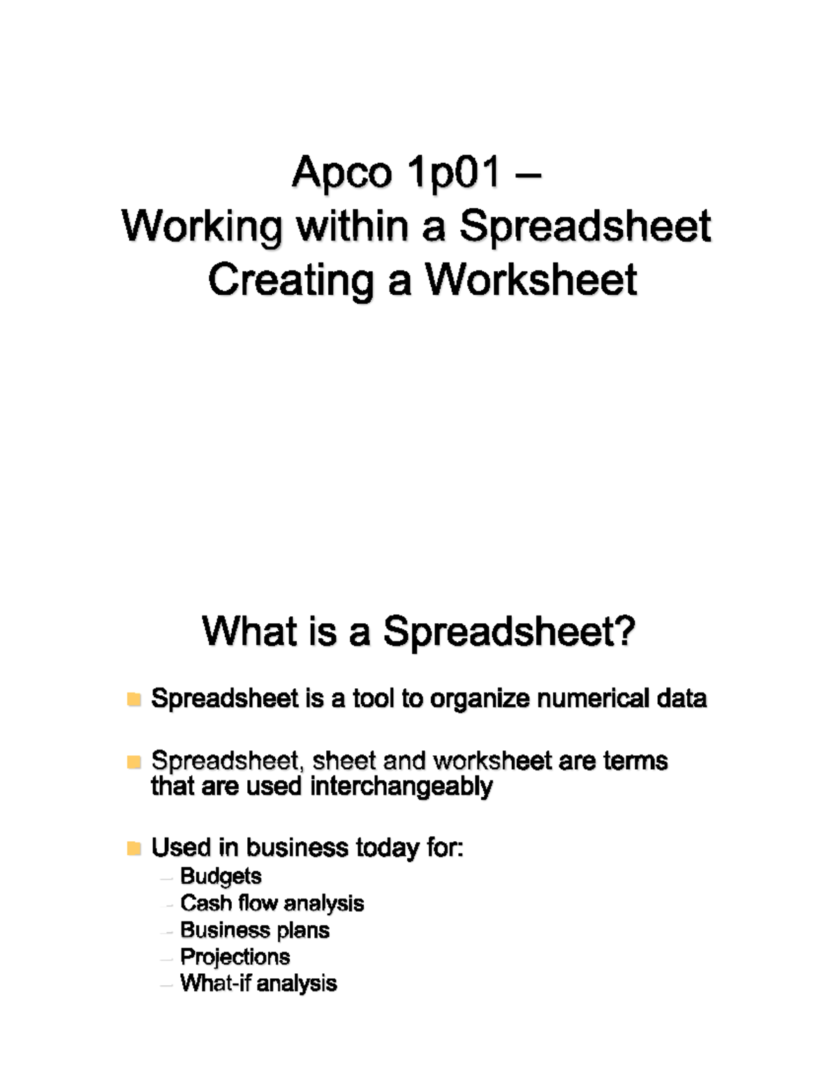 Excel Module - Lecture notes 11 - APCO 1P01 - Brocku - Studocu