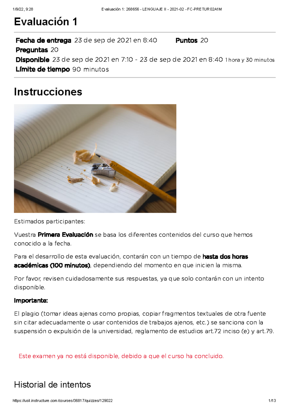 Evaluación 1 268656 - Lenguaje II - 2021-02 - FC- Pretur 02A1M ...