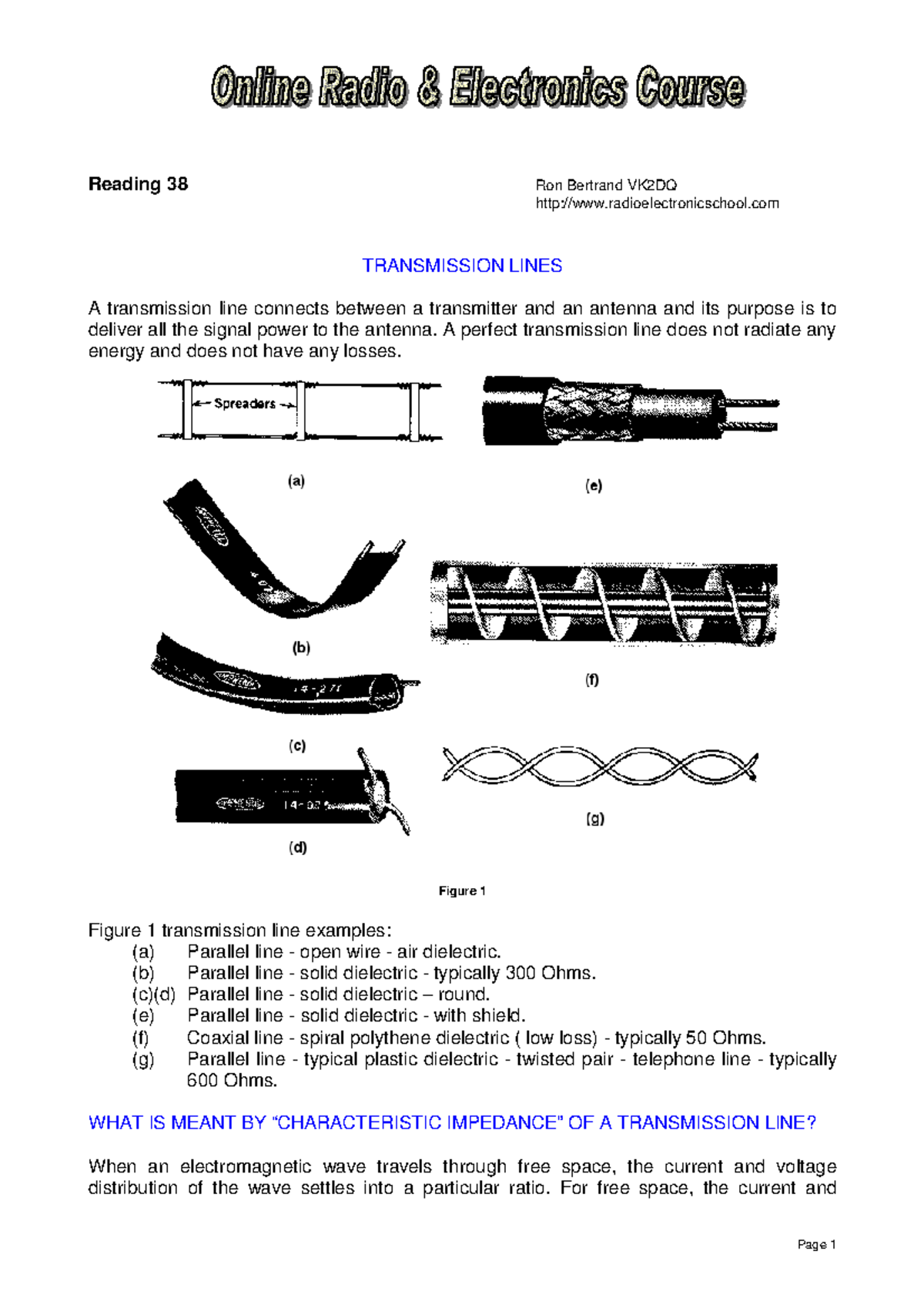 38 - Transmission Lines - Reading 38 Ron Bertrand VK2DQ ...