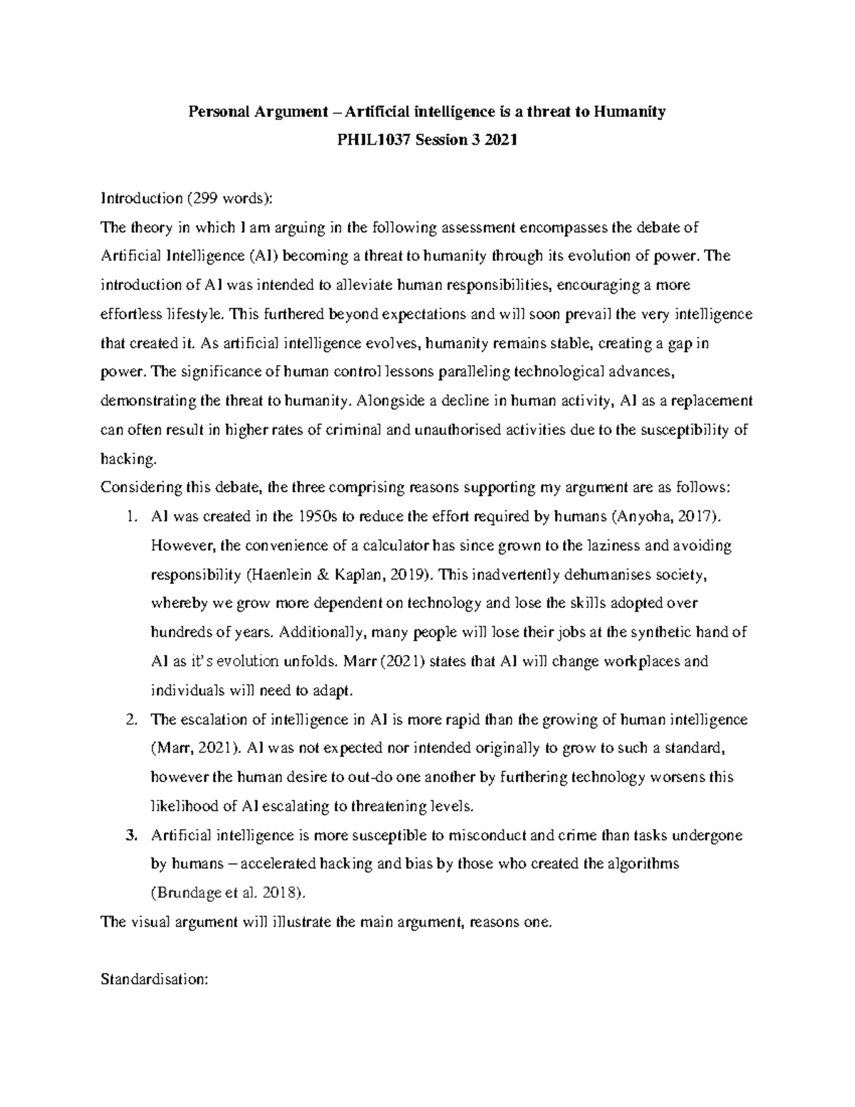 Reflective writing essay - Artificial intelligence - Personal Argument ...