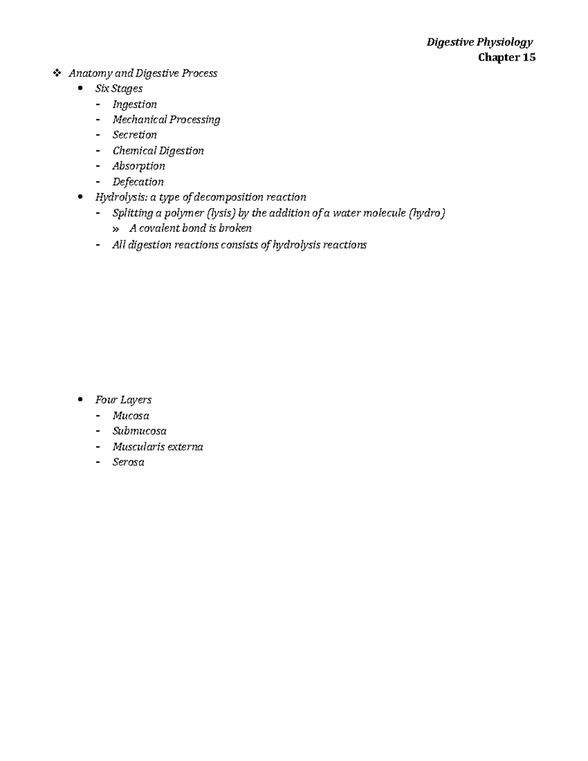 Human Physiology Unit 4 Notes - Digestive Physiology Chapter 15 Anatomy ...