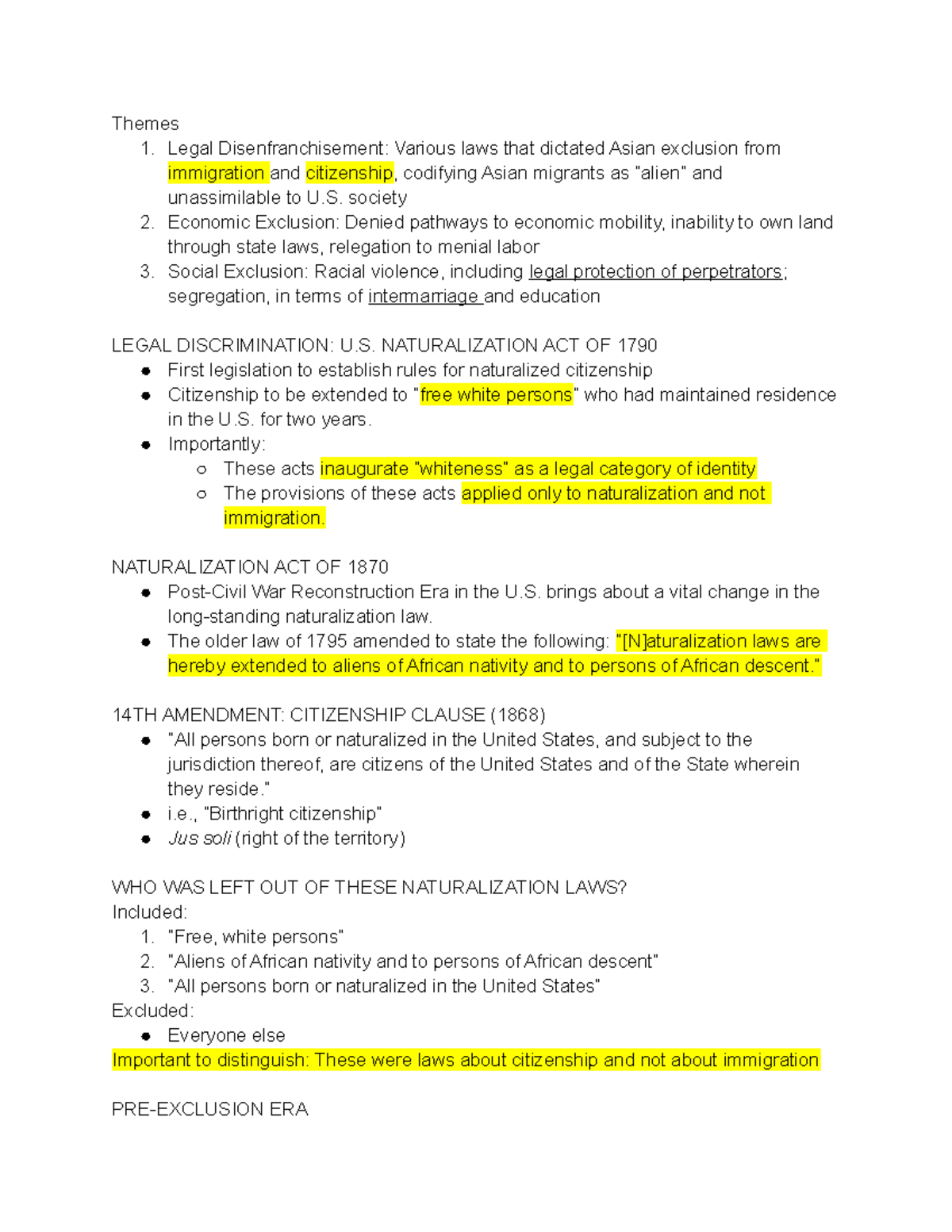 Class #6 anti-asian movements - Themes 1. Legal Disenfranchisement ...