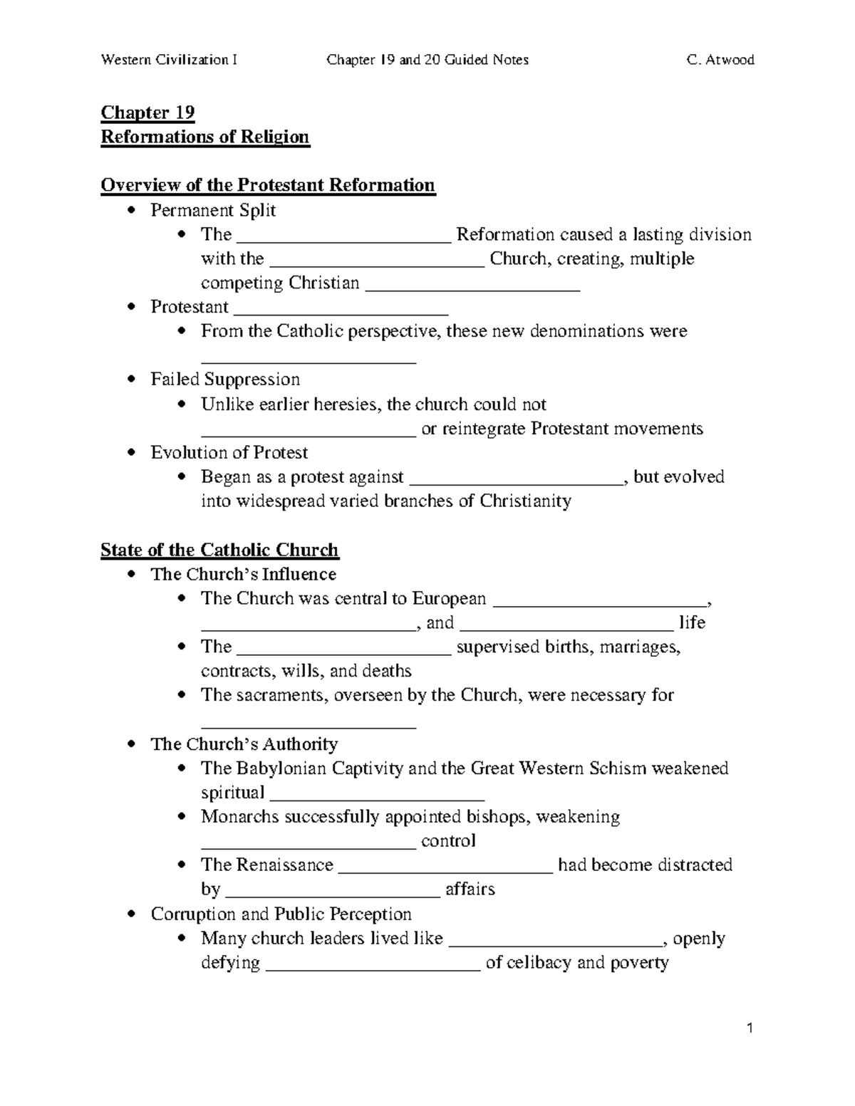 Chapter 19 and 20 Atwood Guided Notes - Chapter 19 Reformations of ...