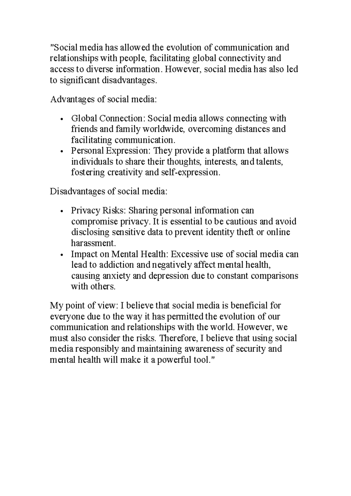 English class - "Social media has allowed the evolution of ...