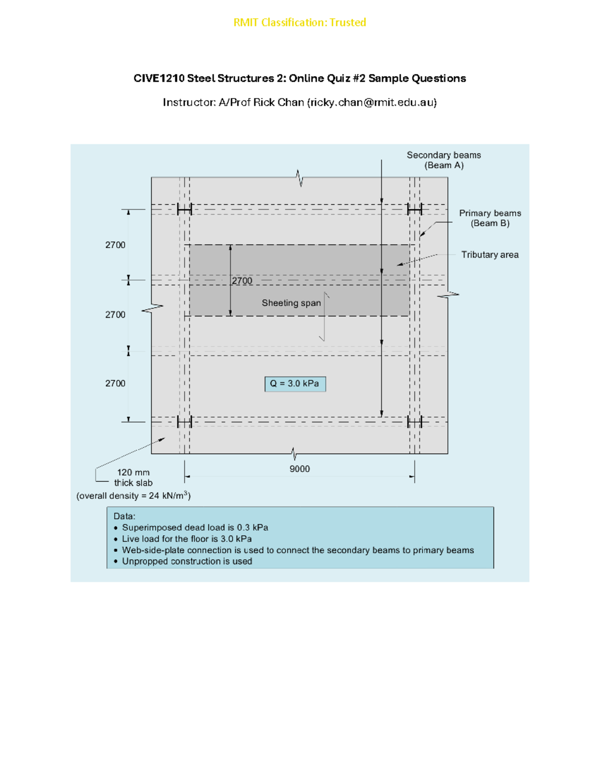 CIVE1210 Quiz2 sample - Practise Test for Steel Structures - RMIT ...