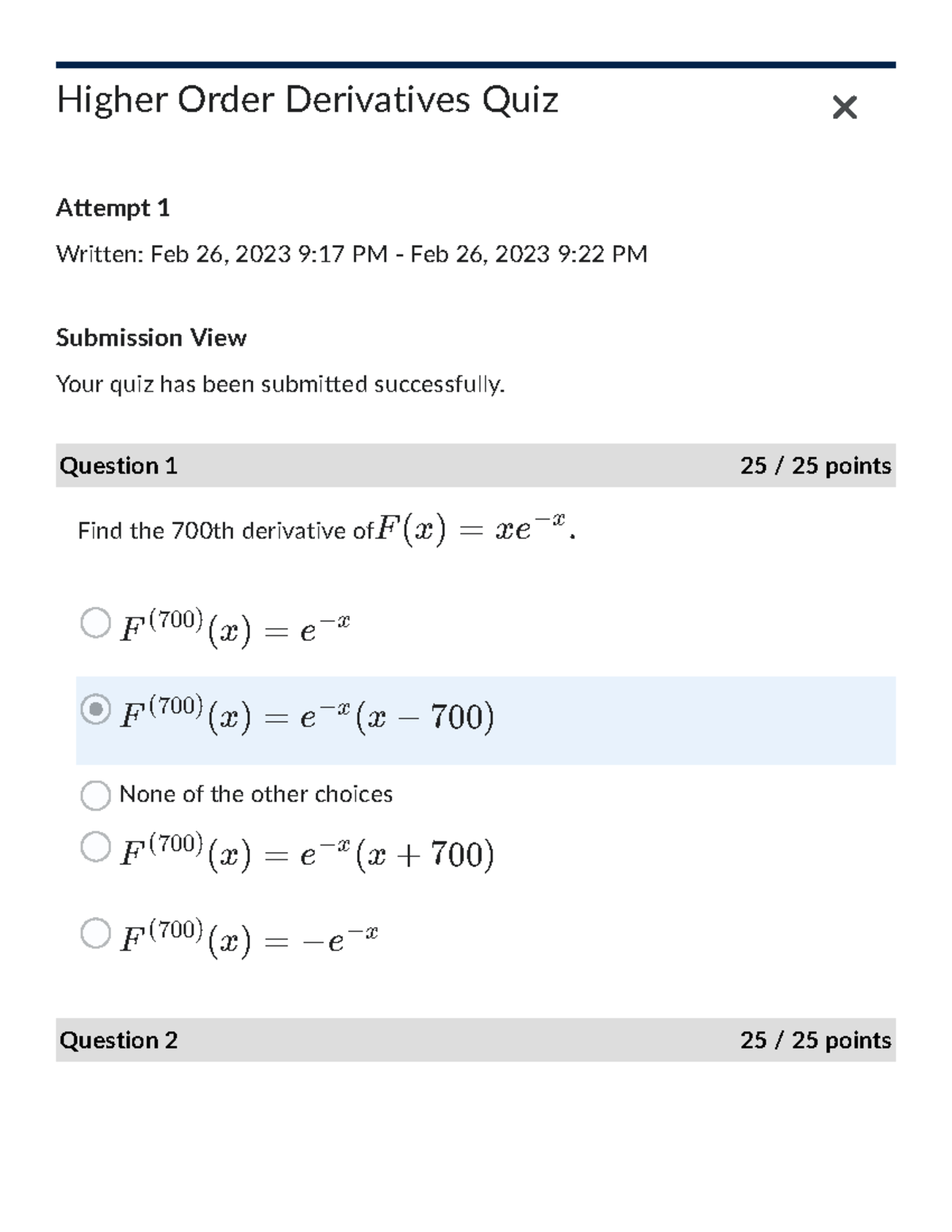 - Higher Order Derivatives Quiz - Spring 2023 - Calculus I (MATH-1441 ...