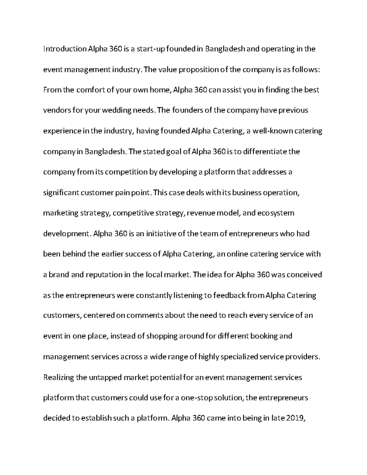 Alpha 360 - case study - Introduction Alpha 360 is a start-up founded ...