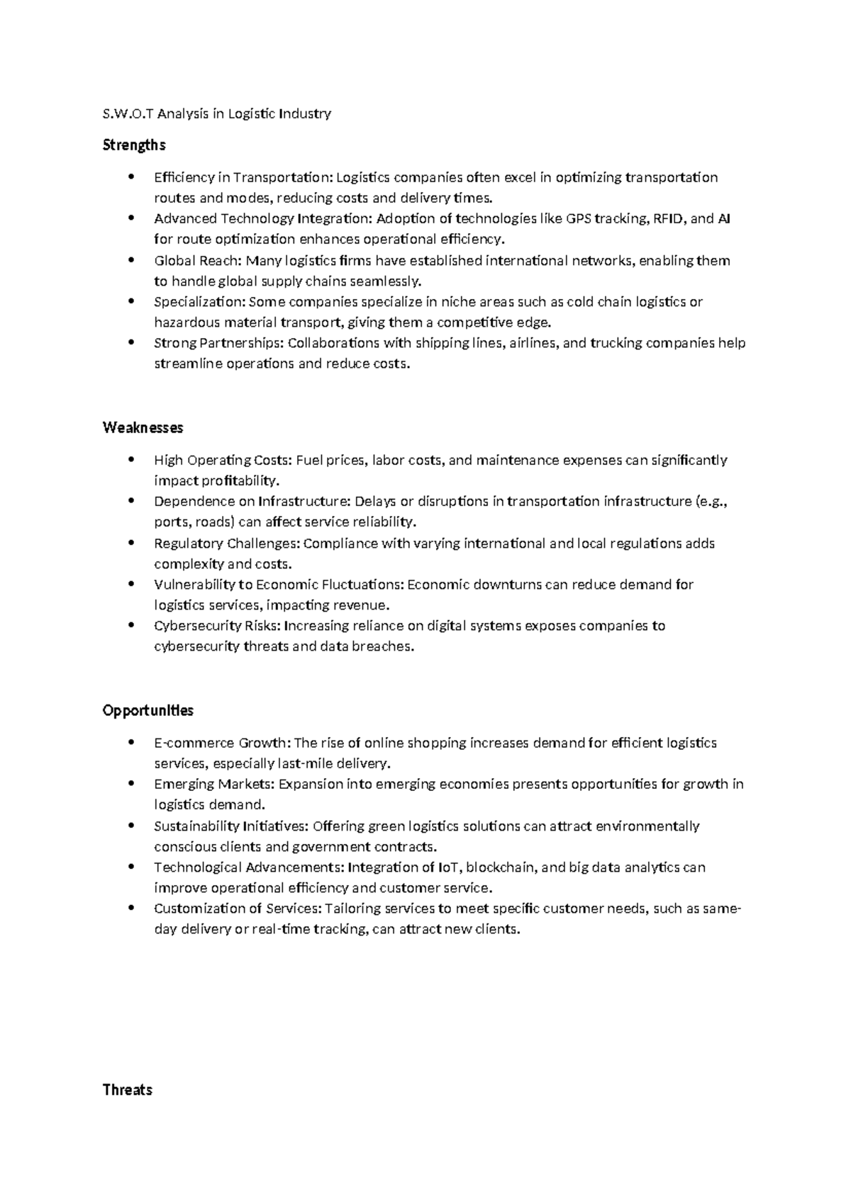 SWOT Analysis IN Logistic Industry (R) - S.W.O Analysis in Logistic ...