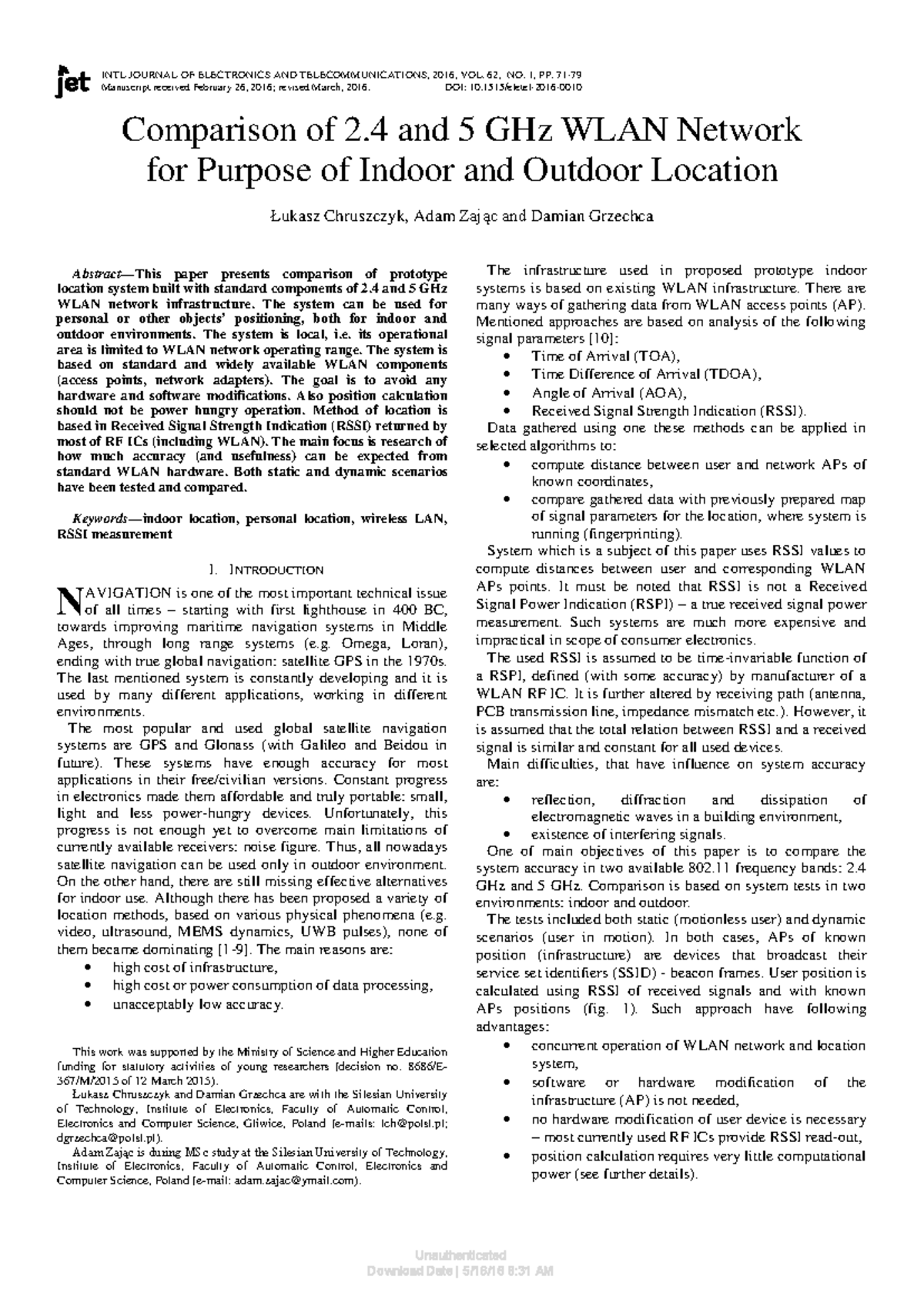 Comparison of 24 and 5 GHz WLAN Network for Purpos - INTL JOURNAL OF ...