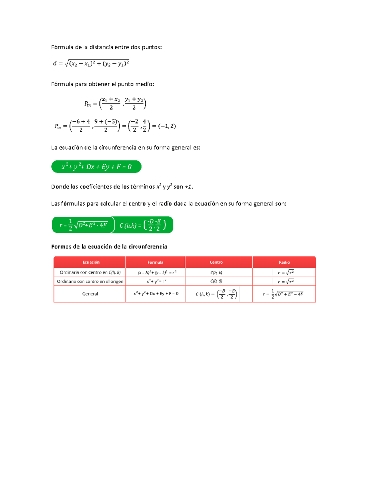 Guia 2do examen mate - guia de segundo modulo - Fórmula de la distancia entre dos puntos ...