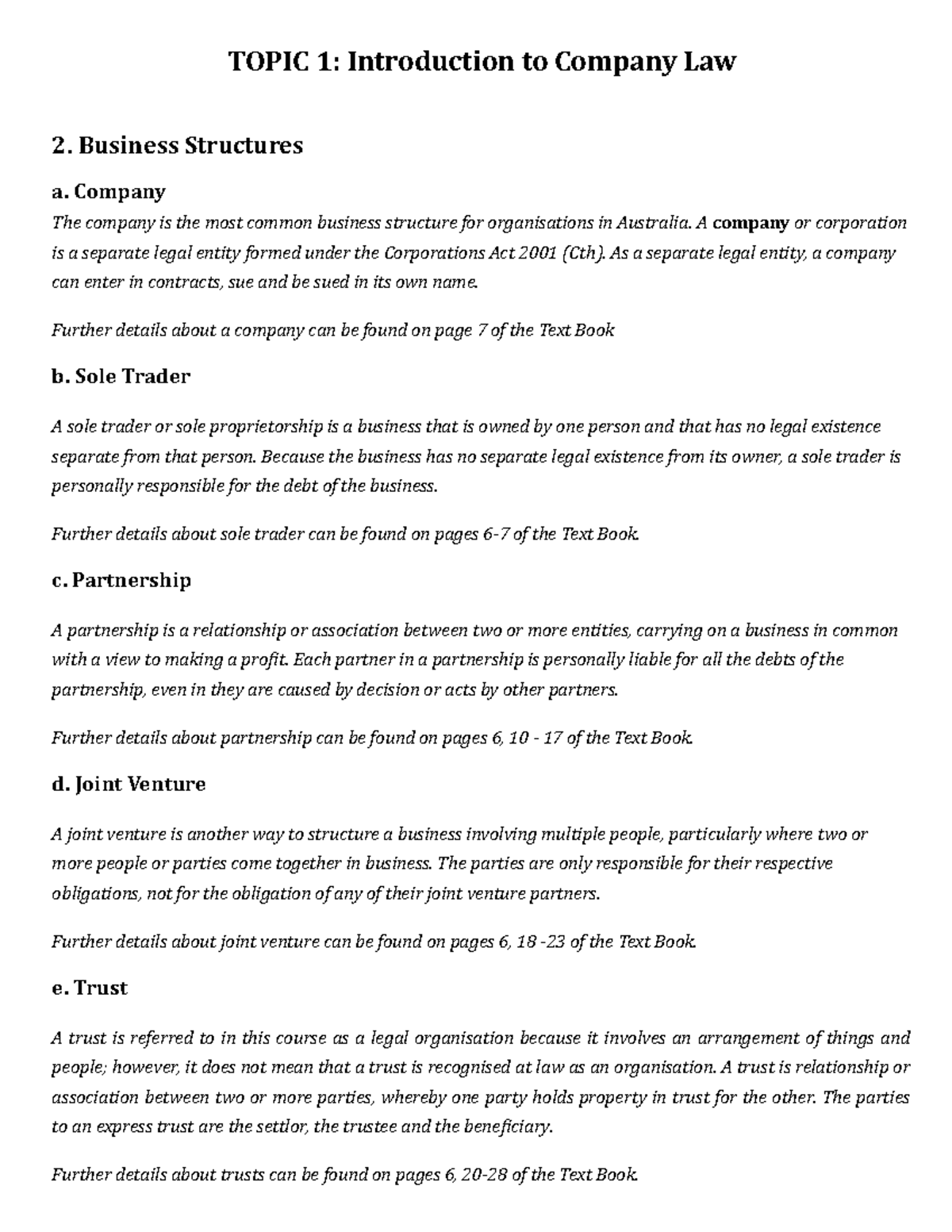 Company Law Topic Notes - TOPIC 1: Introduction to Company Law 2 ...