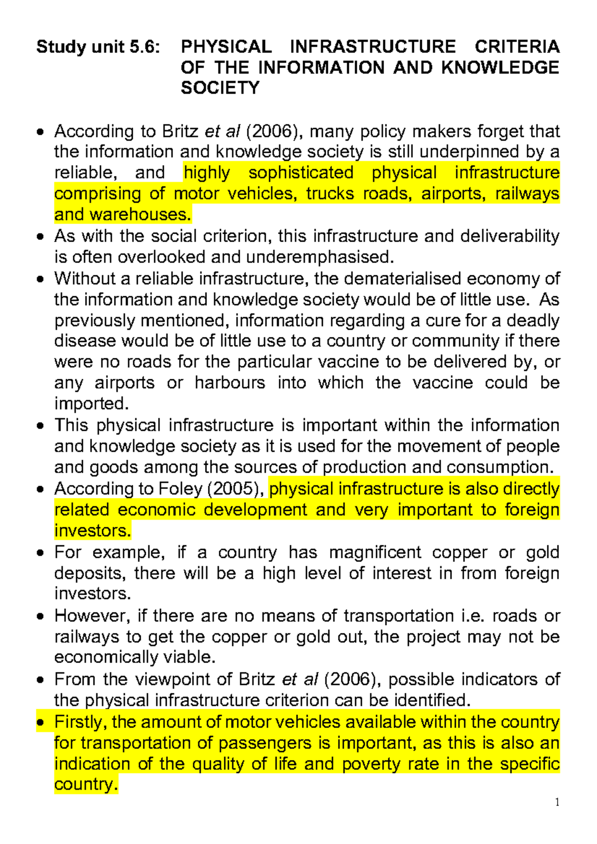 5.6. Physical infrastructure - Study unit 5 .6: PHYSICAL INFRASTRUCTURE ...