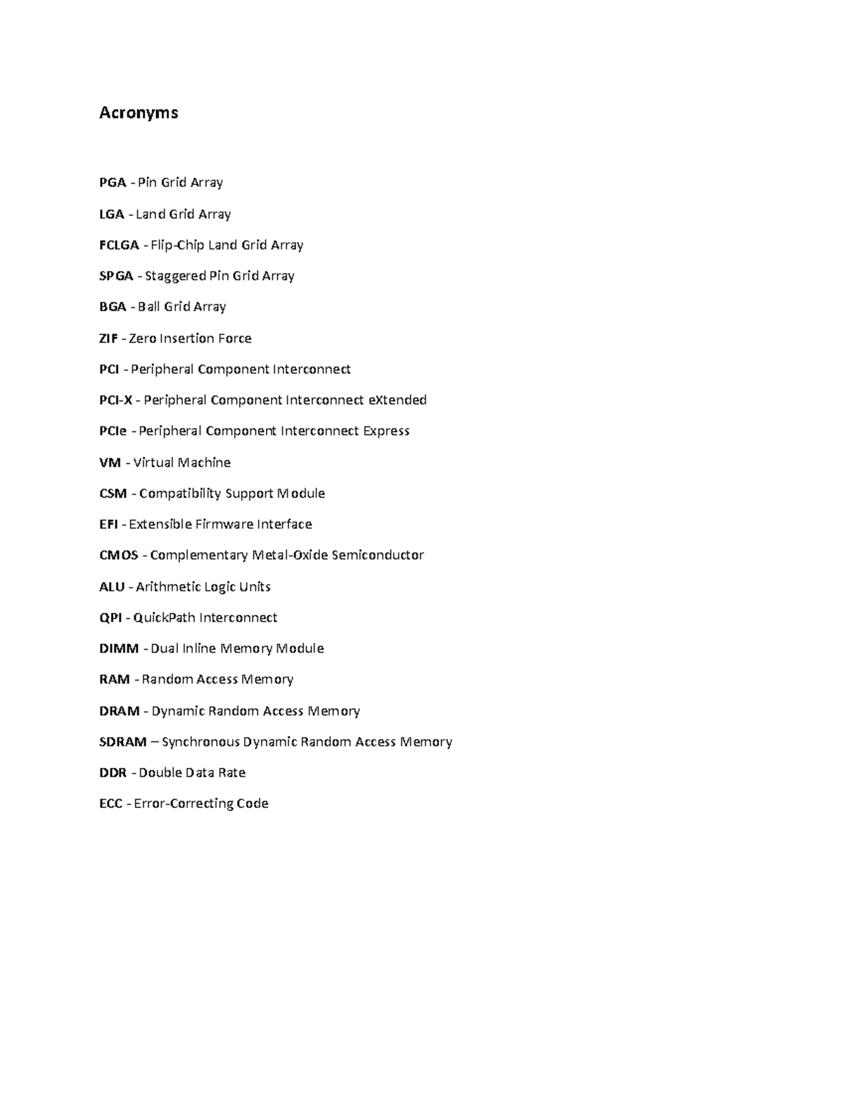 CFA Revision DOC - Acronyms PGA - Pin Grid Array LGA - Land Grid Array ...