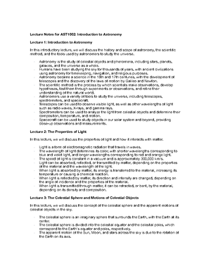 Astronomy Lecture 1 Notes - Chapter 1: (extra) Astronomy is the study ...