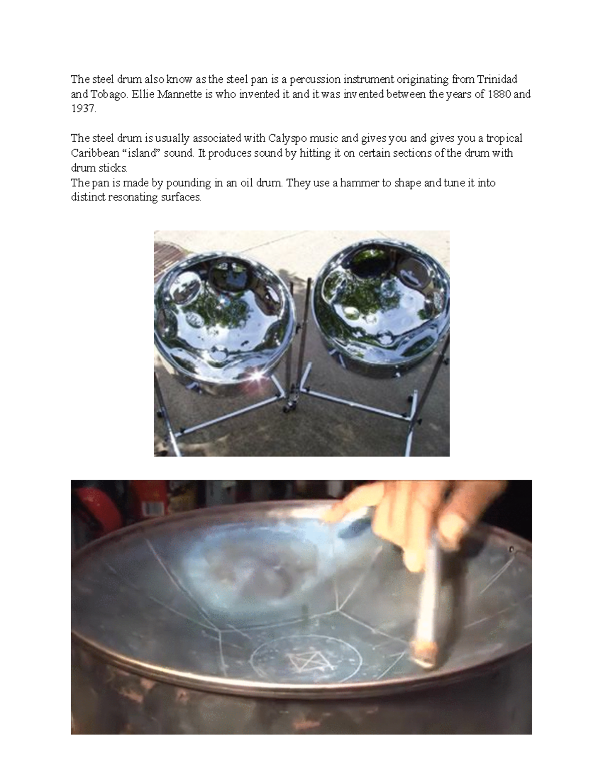 Instrument Assignment - The steel drum also know as the steel pan is a ...