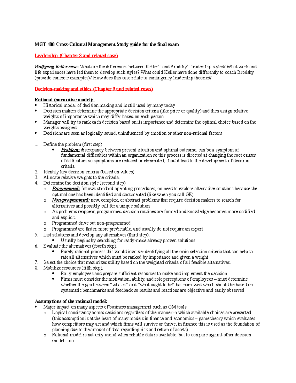 Summary - full study guide for final exam MGT 400 - MGT 400 Management ...