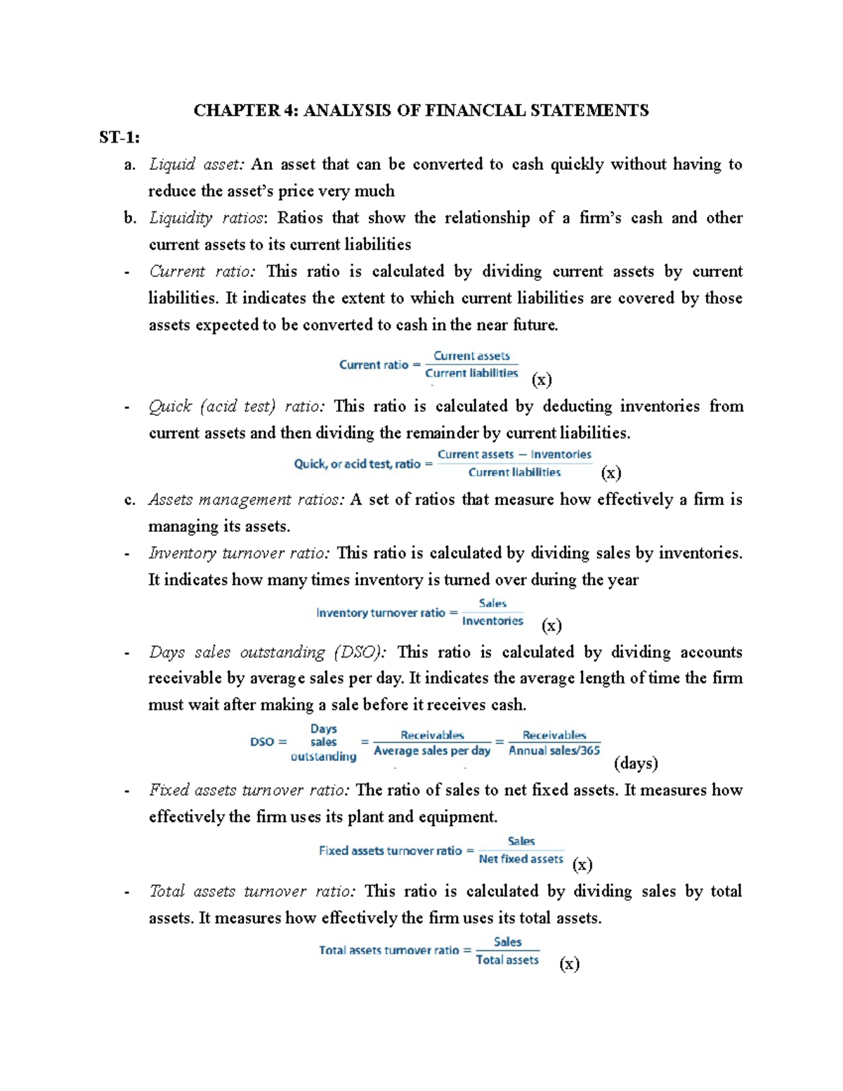 Chapter-4 - assignment - CHAPTER 4: ANALYSIS OF FINANCIAL STATEMENTS ST ...