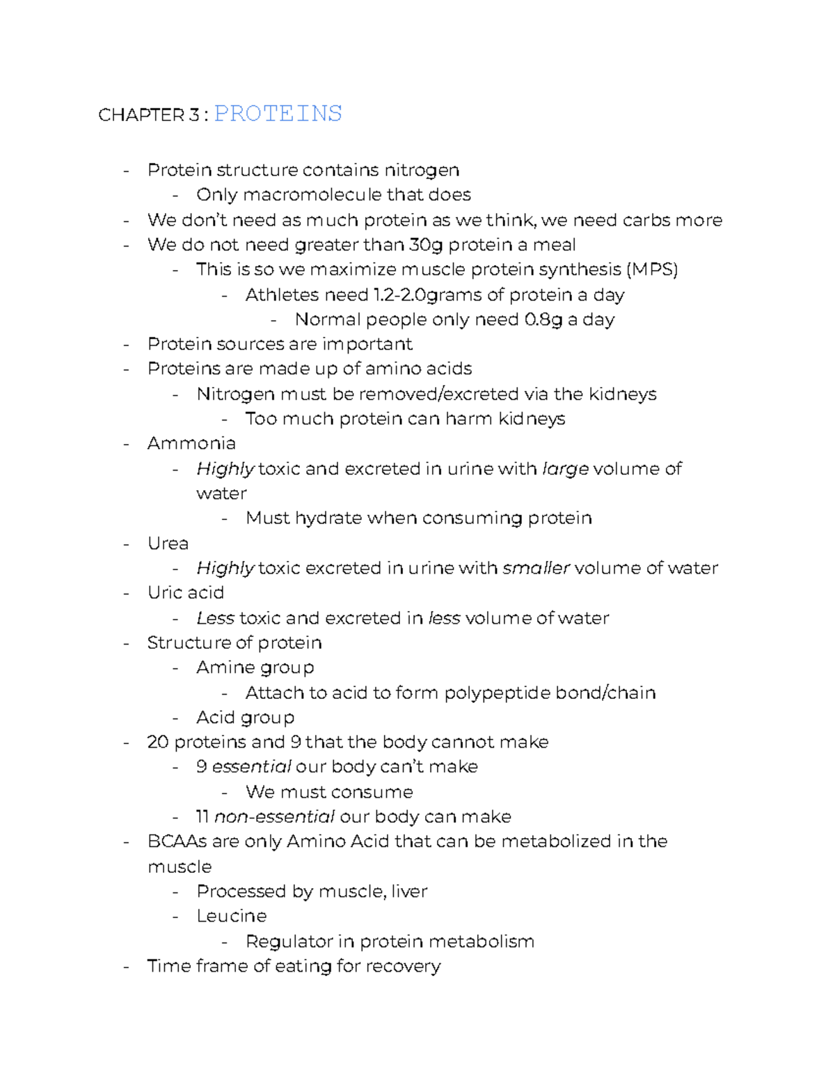 CH3 HSC Proteins - notes - CHAPTER 3 : PROTEINS Protein structure ...
