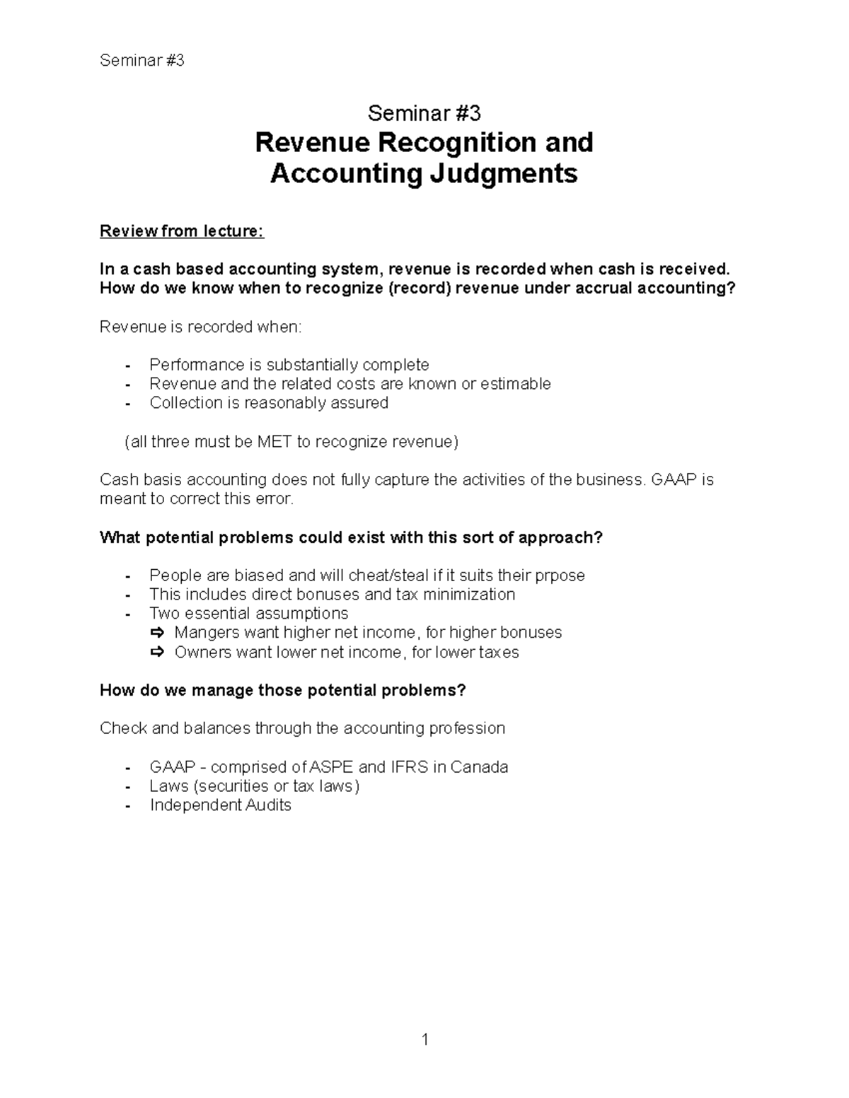 Seminar 3 - Acctg 311 - Lecture notes 3-4 - Seminar #3 Seminar #3 ...