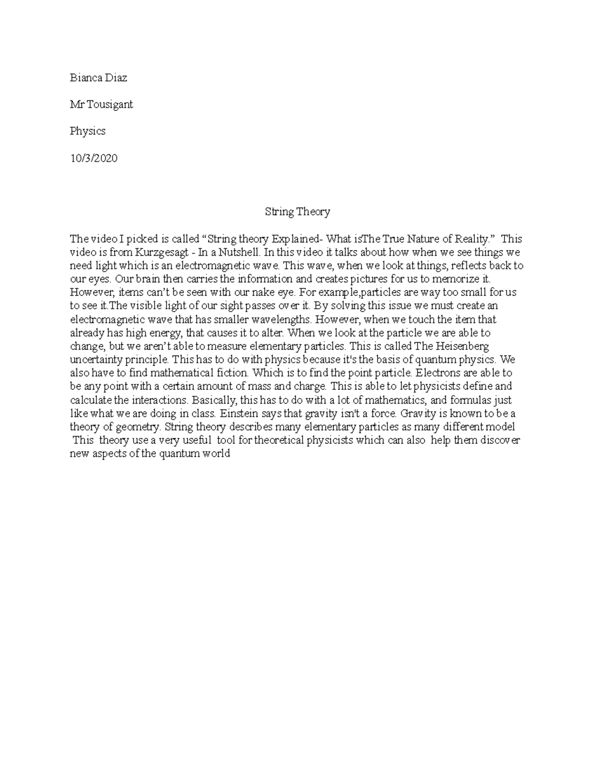 Bianca Diaz Physics Paragraph Review - Bianca Diaz Mr Tousigant Physics ...